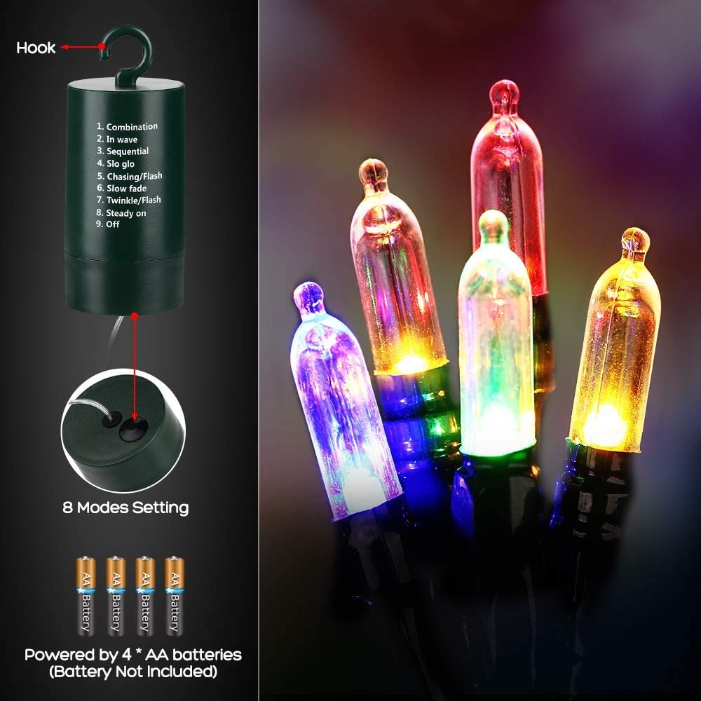 Lomotech Battery Operated Christmas Lights, 33ft 100LED Battery String Lights 8 Modes Waterproof with Timer for Home, Garden, Party, Holiday, Christmas Tree Decoration (White)