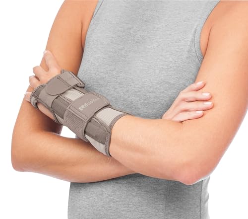 MUELLER Sports Medicine Reversible Wrist Stabilizer with Splint for Men and Women - Compression Wrist Support for Carpal Tunnel, Arthritis, Tendinitis Relief, Taupe, Small/Medium