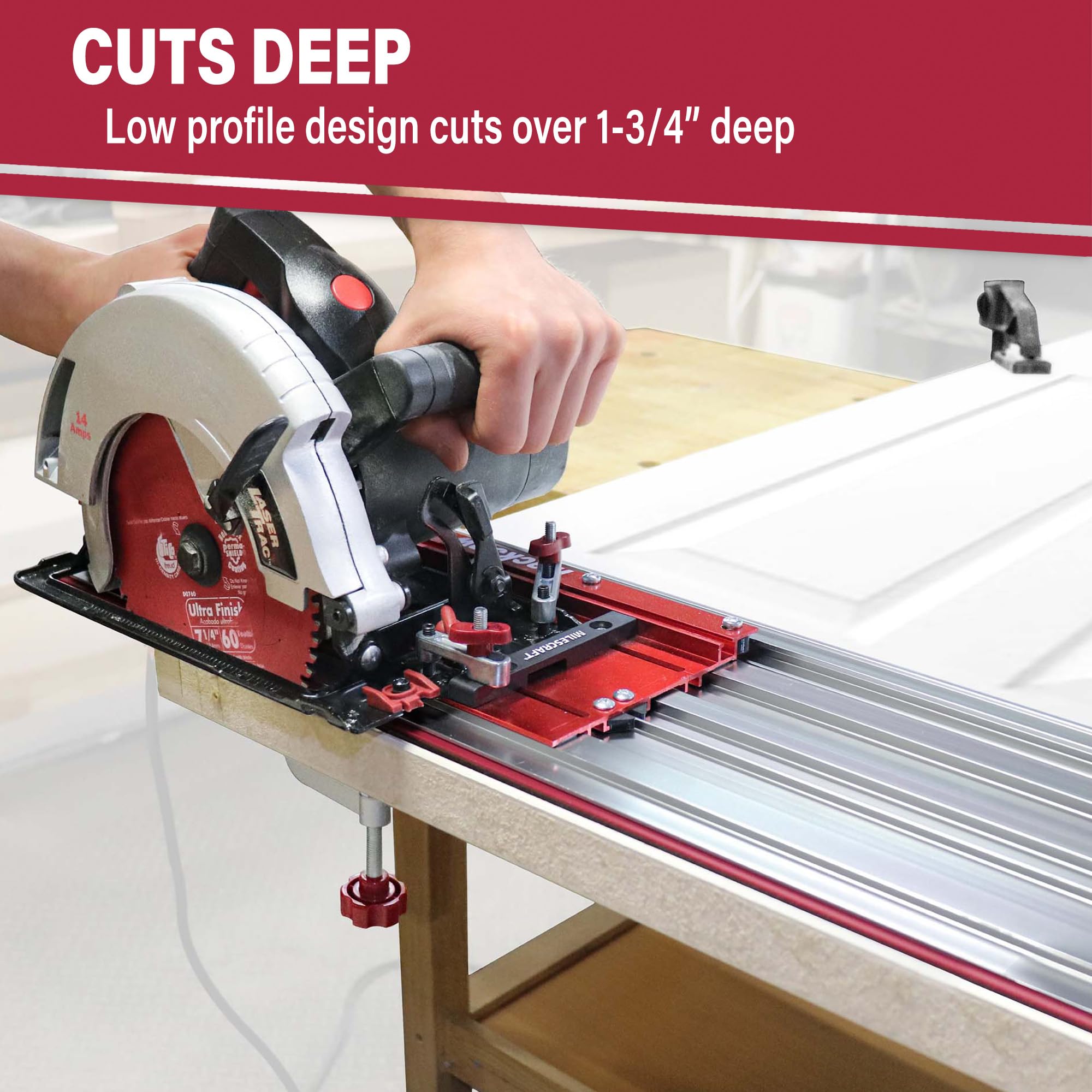 Milescraft 1409 Track Saw Guide - Universal for 7-1/4" Circular Saws, 50" Cutting Range, 2" Depth, Aluminum