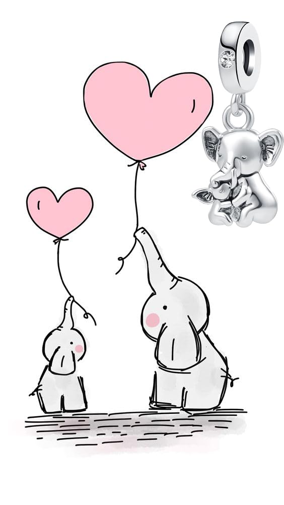 MZC Jewelry Elephant Charm for Pandora Bracelets Mother Daughter Bead for Women