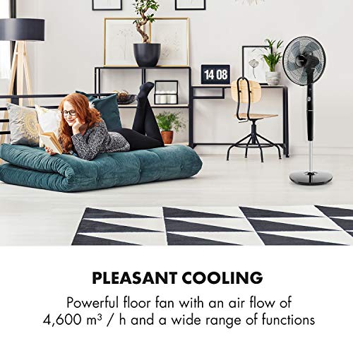 KLARSTEIN Silent Storm Pedestal Fan, Oscillating and Adjustable Height, Quiet Operation, 12 Speed settings, Remote Control, 5 Operation Modes, Black