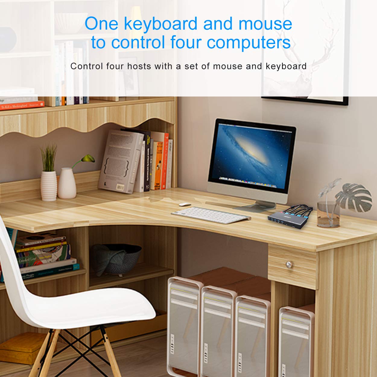 KVM Switch HDMI 4 Port Box, AIMOS HDMI 2.0 KVM Switcher Support Wireless Keyboard and Mouse Connections and with USB Hub Port, UHD 4K@60Hz & 3D & 1080P Supported