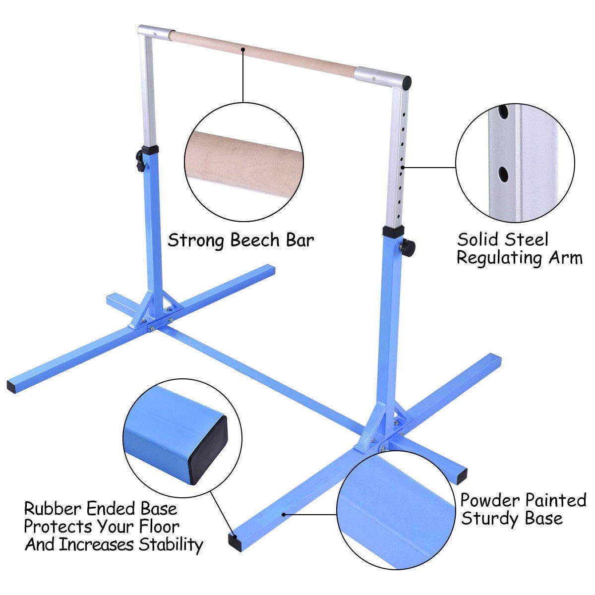 LHONE Exercises Gymnastics Training Bar,Adjustable Horizontal Junior Training Kip Bars,Gymnasts 1-4 Levels Practice Bar for Gymnast Beginner Home (Blue)