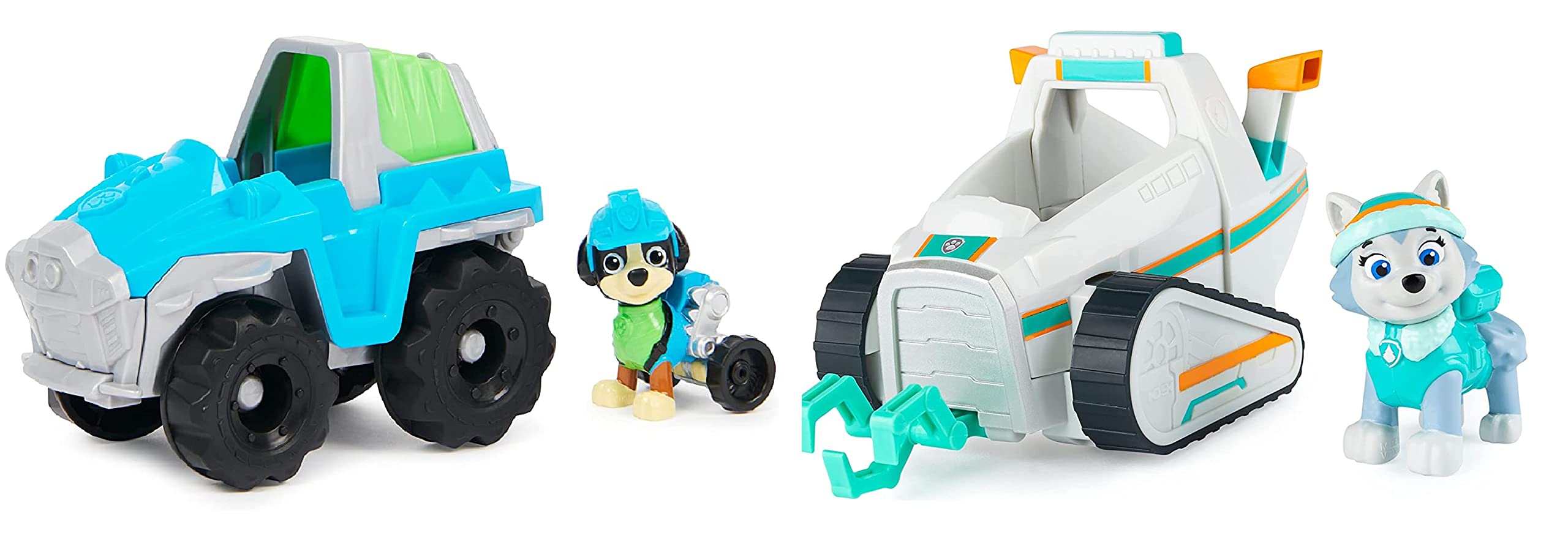 Paw Patrol Everest’s Snow Plow & Paw Patrol, Rex’s Dinosaur Rescue Vehicle with Collectible Action Figure Bundle
