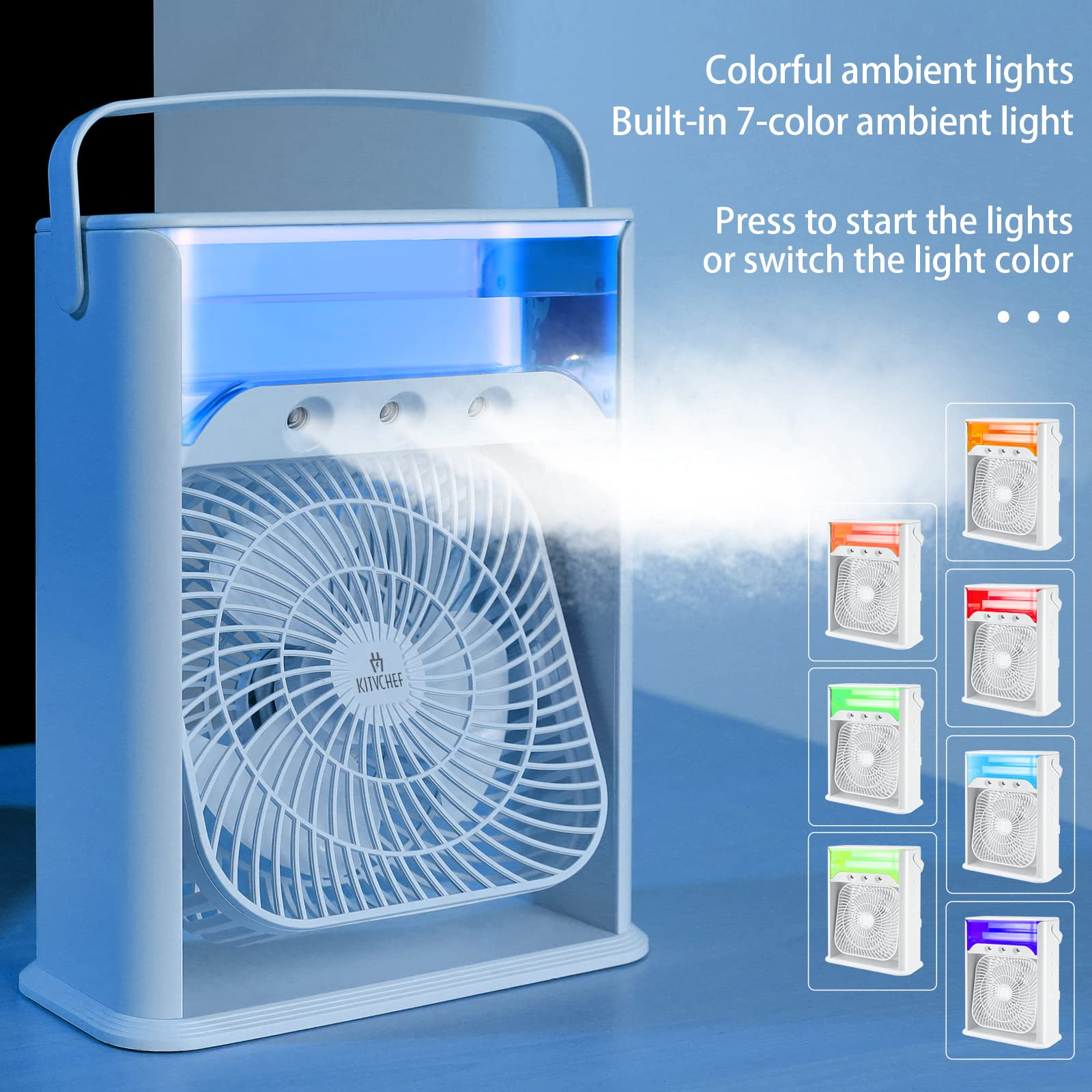 Portable Air Conditioner,Personal Air Conditioner,cooling fan with 7 Color LED Light, Humidifier Misting Fan, 3 Speeds Strong Wind, 3 Spray Modes, 60° Adjustment,AC Fan for Room,Office,Dorm,Outdoor