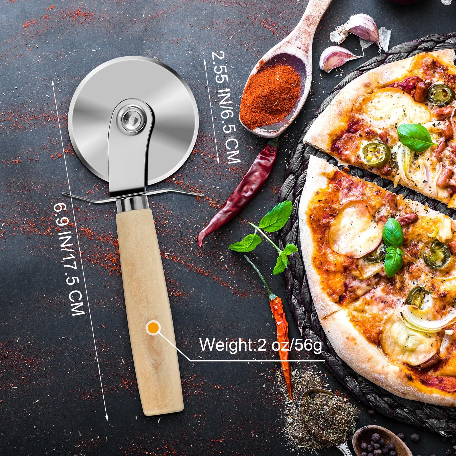 Pizza Cutter Wheel,Stainless Steel Pizza Slicer with Finger Guard Protection,Classic Pizza Cutter with Wooden Handle and Sharp Blade,Dishwasher Safe