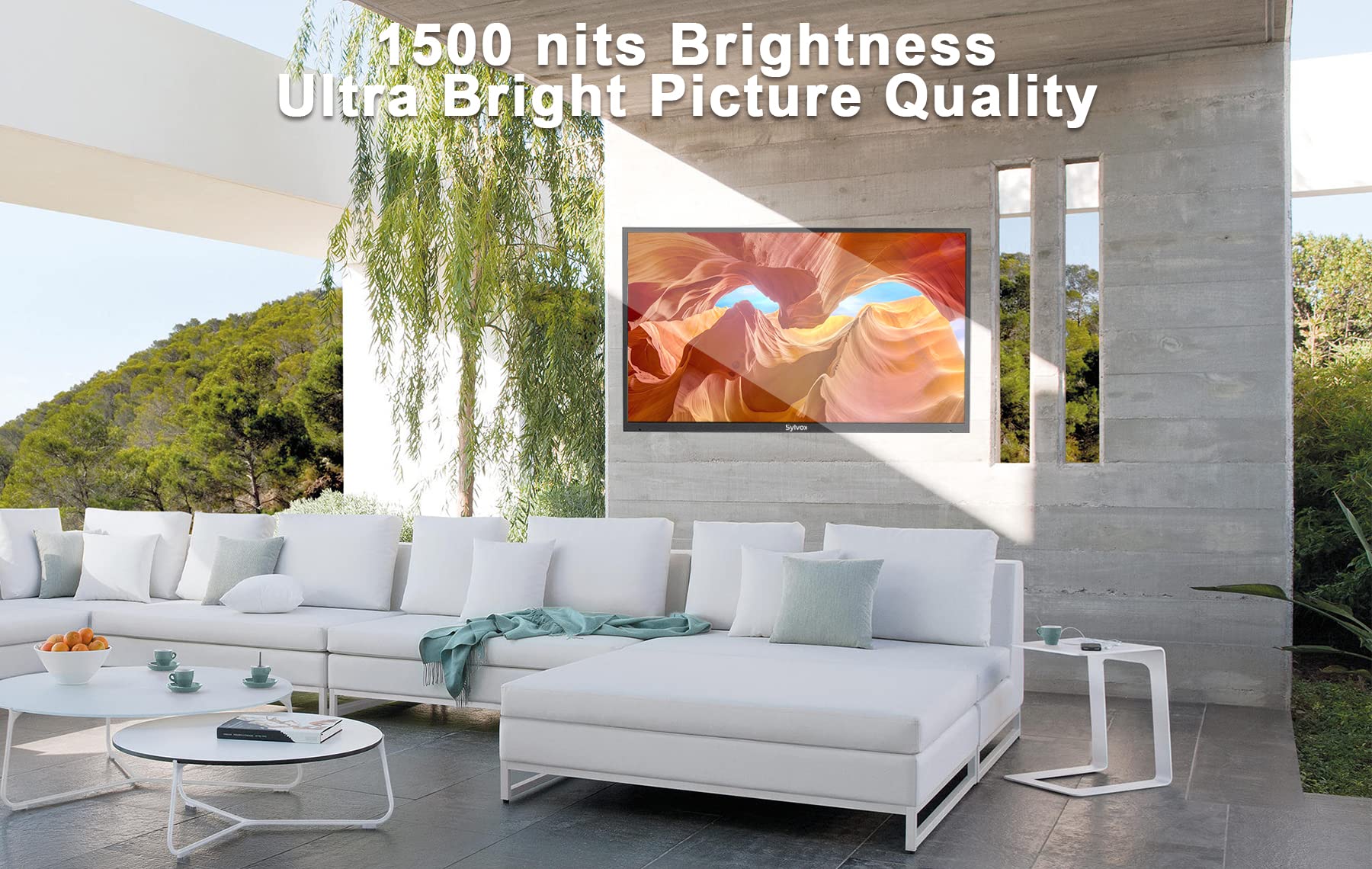 SYLVOX 43 inch Outdoor TV with TV Mount, 2000 nits Full Sun Outdoor TV, High Brightness, IP55 Waterproof, Built-in Apps, Support Bluetooth & 2.4G WiFi (Pool Series)