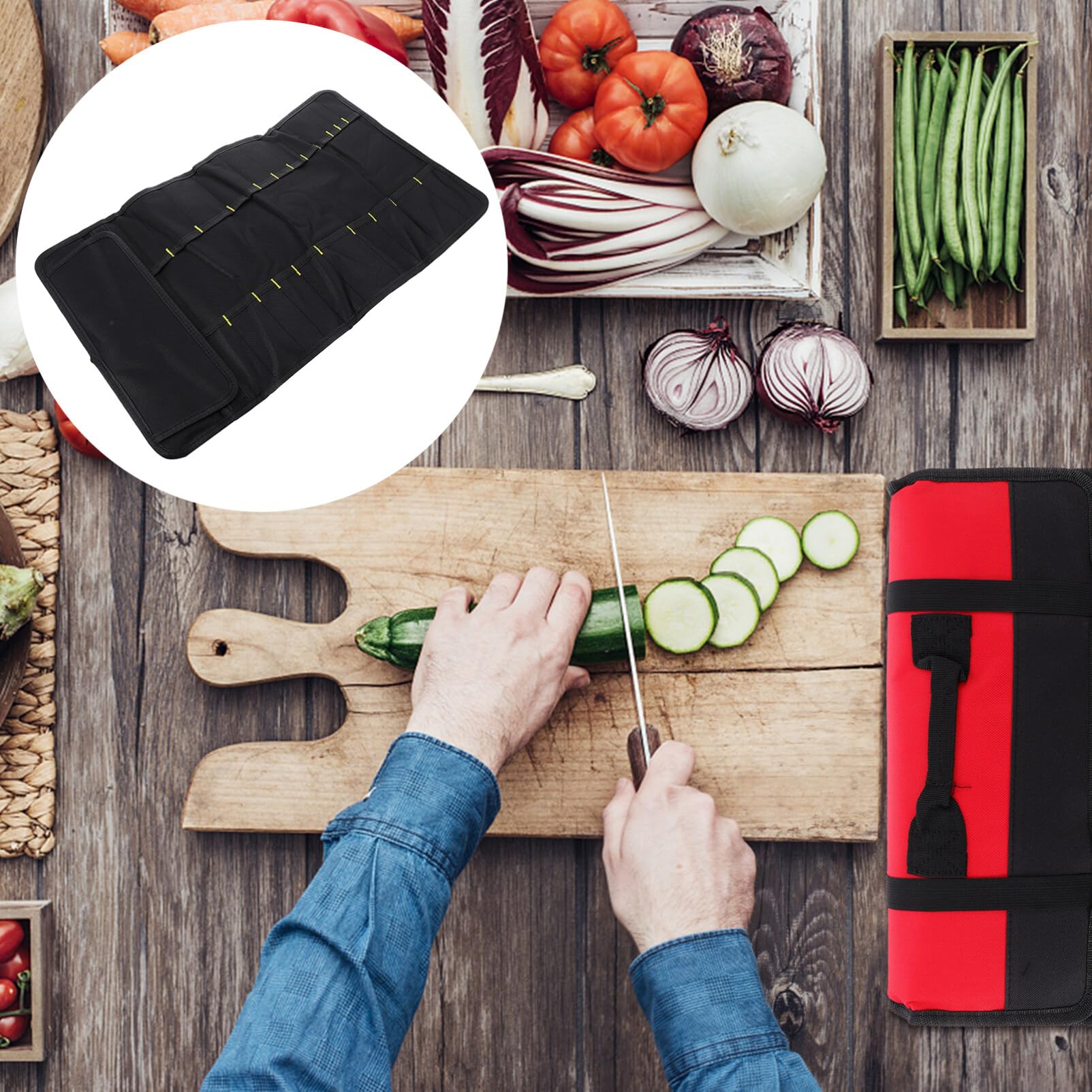 Luxshiny 22 Slots Chef Knife Roll Bag, Portable Knife Cases Organizer Knife bag holders Knife Roll Case Pocket Chef Knife Carrying Case Roller Bag