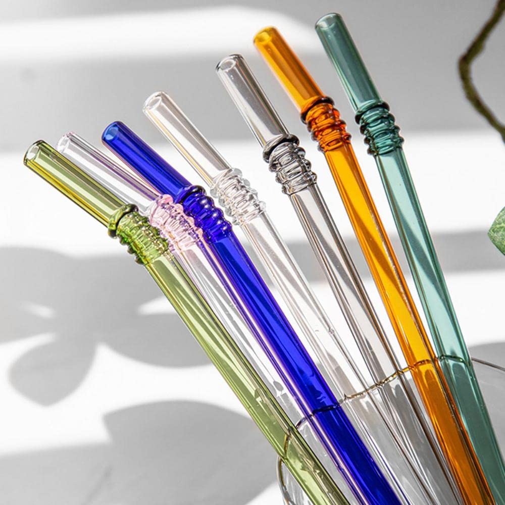 REBABA Reusable Glass Straws, 8mm Bent Glass Drinking Straws, BPA Free Colorful Glass Straws for Beverages, Smoothies, Milk Tea, Juices(Pink)