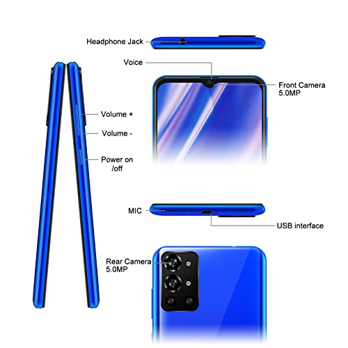 Xgody X14 Unlocked Smartphones, 6.52 Inch Large Screen 4G Dual Sim Mobile Phones, Dual 5MP + 256GB Extended Storage Cheap Cell Phones, Android 9.0 OS, 3000mAh Massive Battery, Face Recognition (Blue)