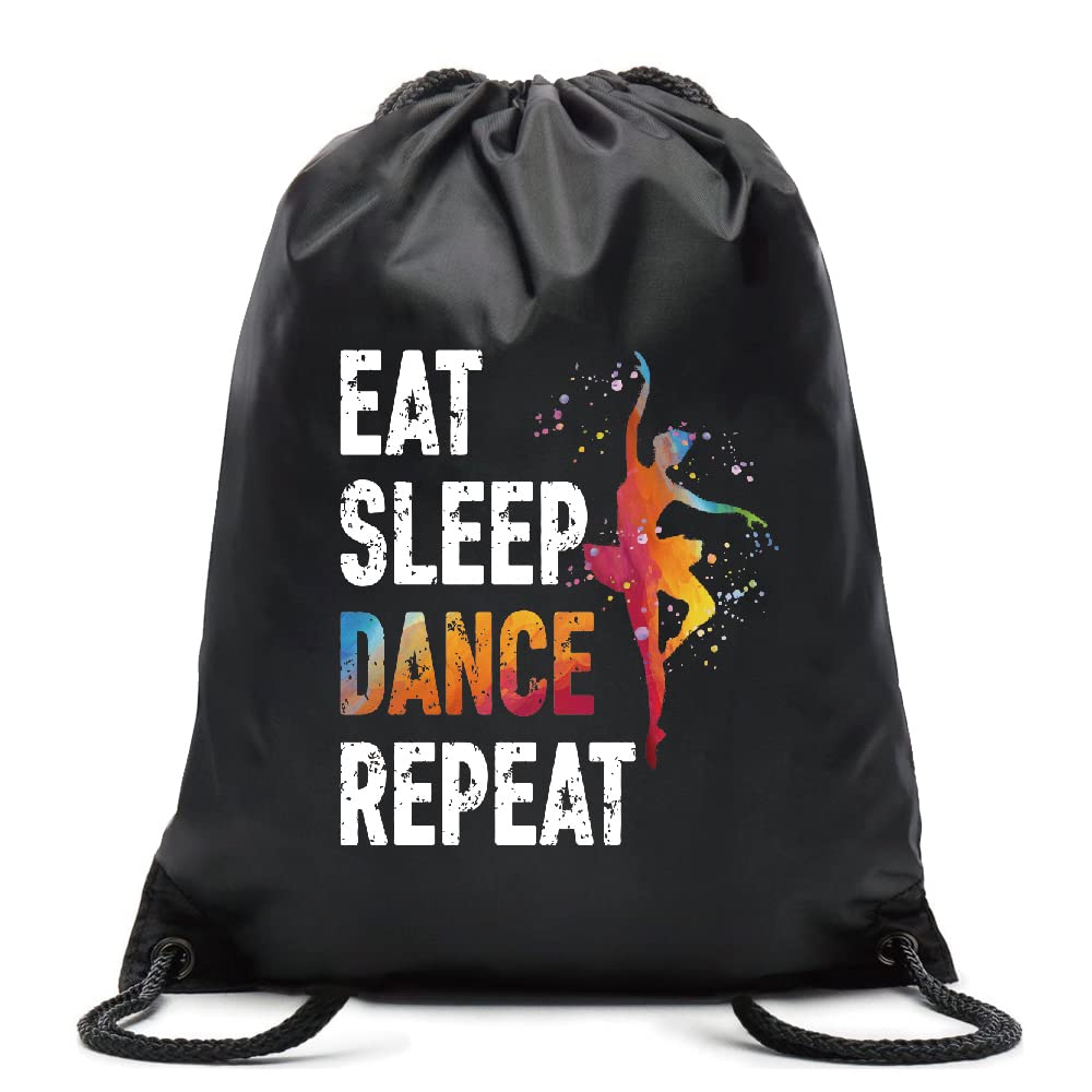Pishovi Eat Sleep Dance Repeat Drawstring Waterproof Backpack, Dance Sports Bag for Man Women, Dance Player Gifts, Dance Gift for Dance Lover, Dance Lover Gift Idea
