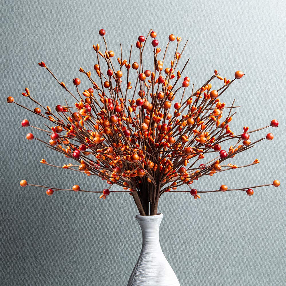 JINGHONG 6 Pack Fall Faux Stems Artificial Berry Branches Orange Berry Picks for Autumn Thanksgiving Harvest Home Decor(Orange)