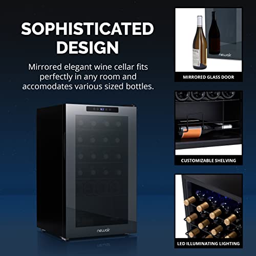 Newair 24 Bottle Wine Cooler Refrigerator | Shadow Series | Freestanding Mirrored Wine and Beverage Fridge with Double-Layer Tempered Glass Door & Compressor Cooling For Reds, Whites, & Sparkling Wine