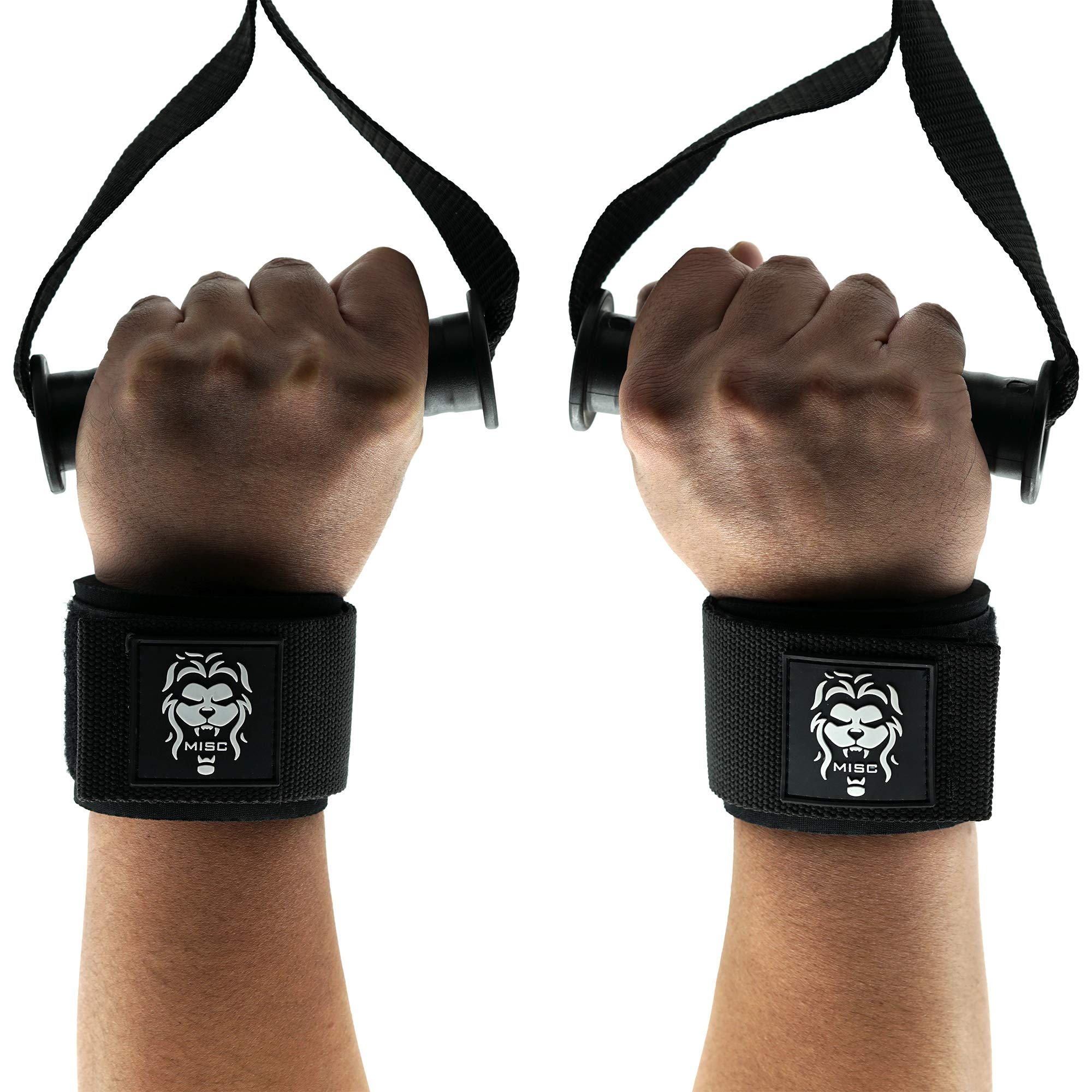 MISC FITNESS Wrist Wraps - Lifting Support Compression and Stabilization for Powerlifting Weightlifting Crossfit - Custom Fit Adjustable Fixing Tape Extra Wide Strap with Steel Buckle - Black V2