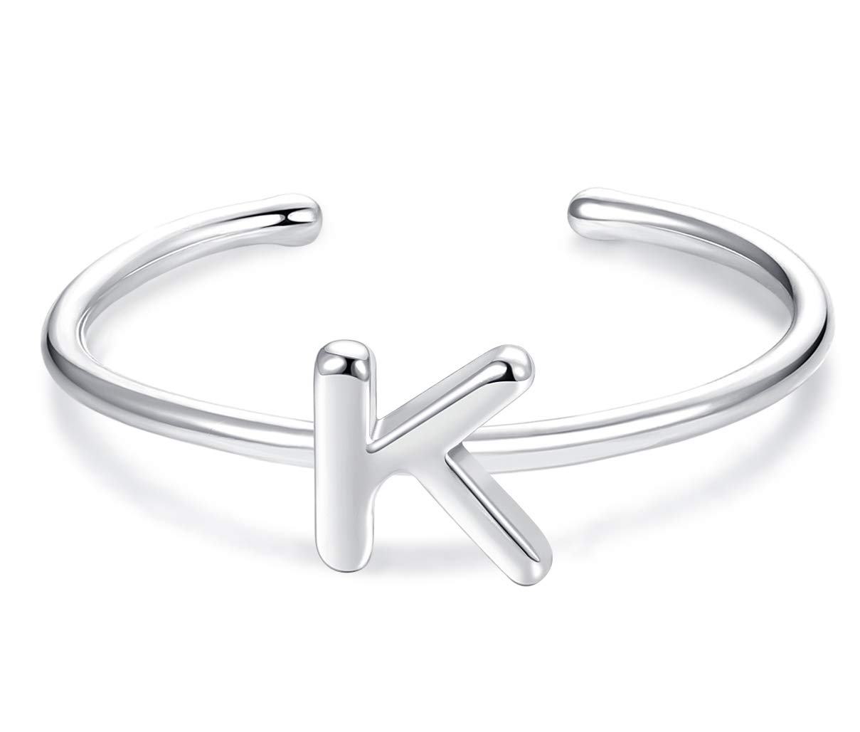 MILACOLATO Sterling Silver Initial Ring for Women Minimalist Letter Ring Charm Stackable Band Adjustable Knuckle Rings, Initial K