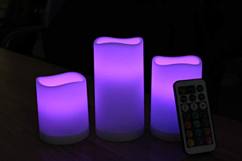 WRalwaysLX Flameless Candles with Timer, Colour Changing LED Candles with Remote Control,Battery Candles Outdoor and Indoor Home Decor, Set of 3, 2.5" D X H3/4/5 by 3AAA Batteries(not Included)