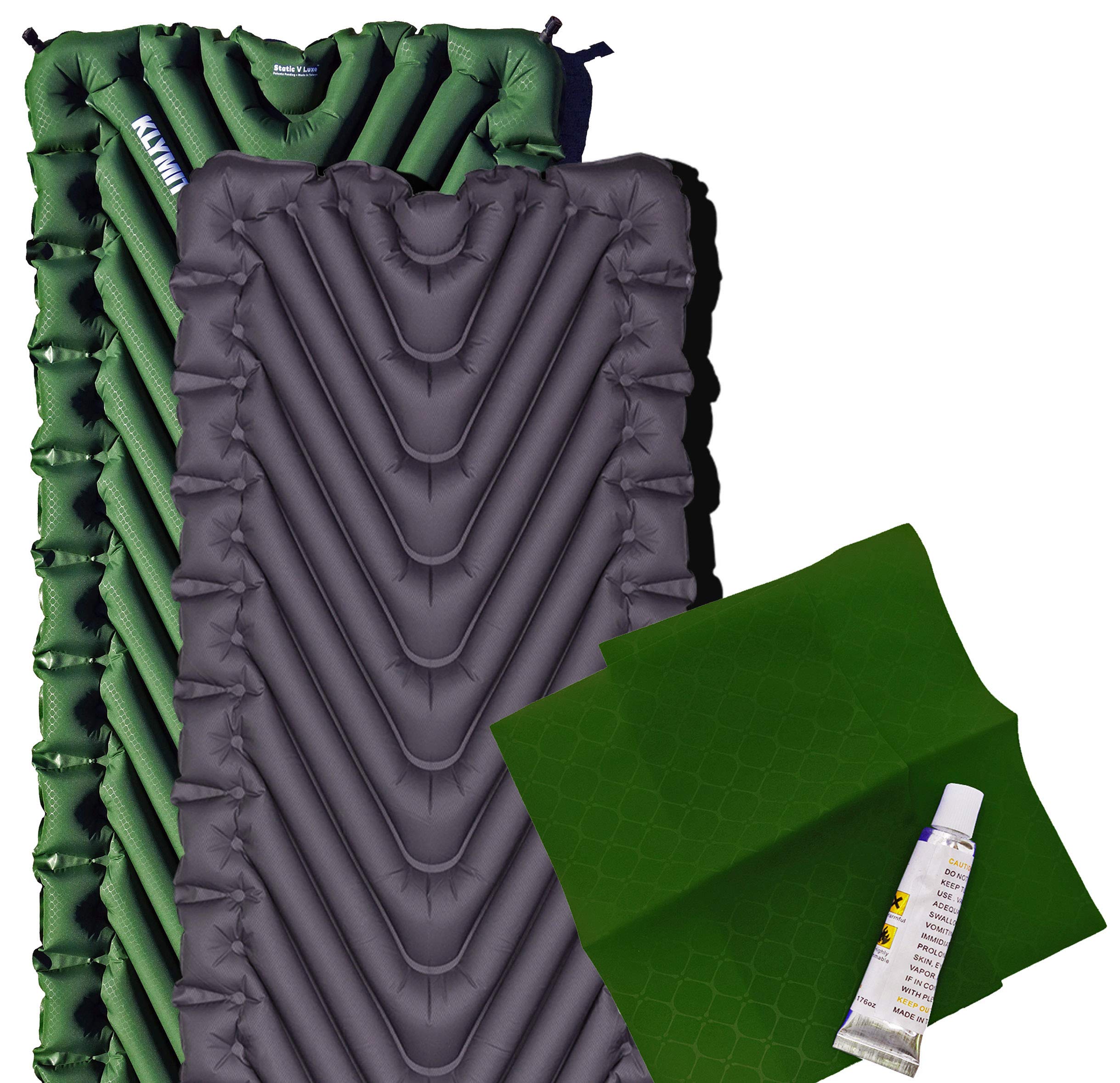 Klymit Static V Luxe Sleeping Pad for Camping, Hiking, and Backpacking, Forest Green (Gear Aid)