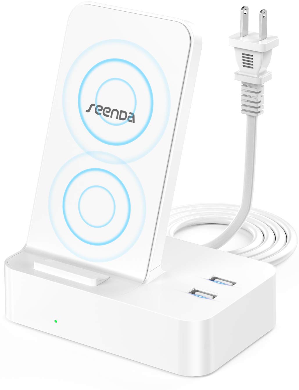 seenda Wireless Charger with 2 USB Ports - 3 in 1 Multi-Device Wireless Charging Stand Station Built-in AC Adapter, Compatible with iPhone SE2020, 11, XS Max, XR, X, 8 Plus, Galaxy, Note (White)