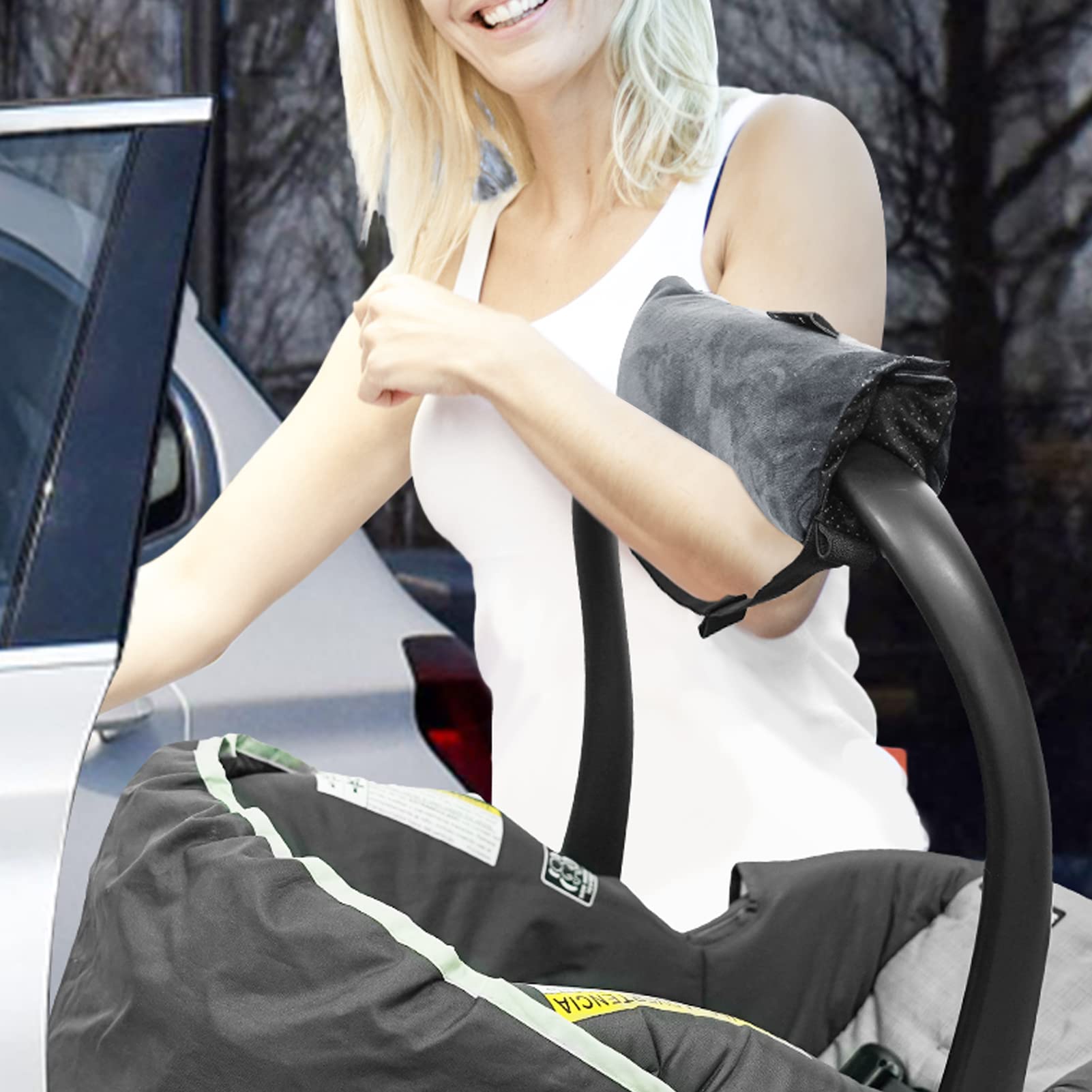 Rezlli Handle Cushion Compatible with Baby Car Seat; Arm Cushion for Infant Carrier; Universal Large Size Fits All Infant Car Seats (8 * 11β) (Grey)