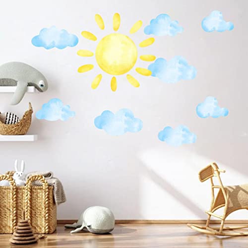 Large Sun and Clouds Wall Decals Clouds Wall Stickers Sun Wall Decals Peel and Stick Kid Removable Wall Stickers Kids Nursery Bedroom Decor