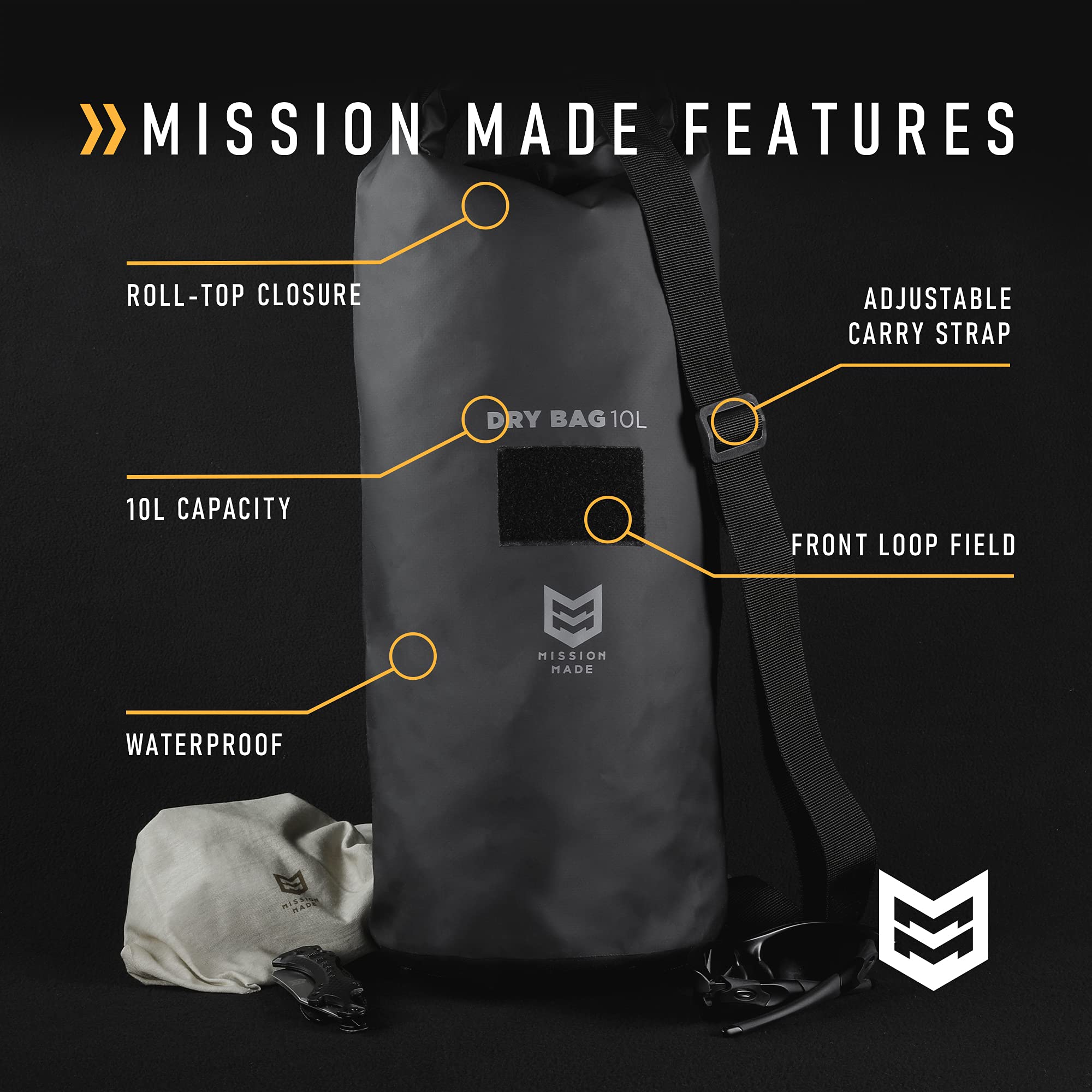 MISSION MADE Dry Bag Waterproof for Tactical Military EDC (Black, 10L)