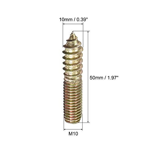 uxcell M10x50mm Hanger Bolts, 30pcs Double Ended Thread Dowel Screws for Wood Furniture Connecting