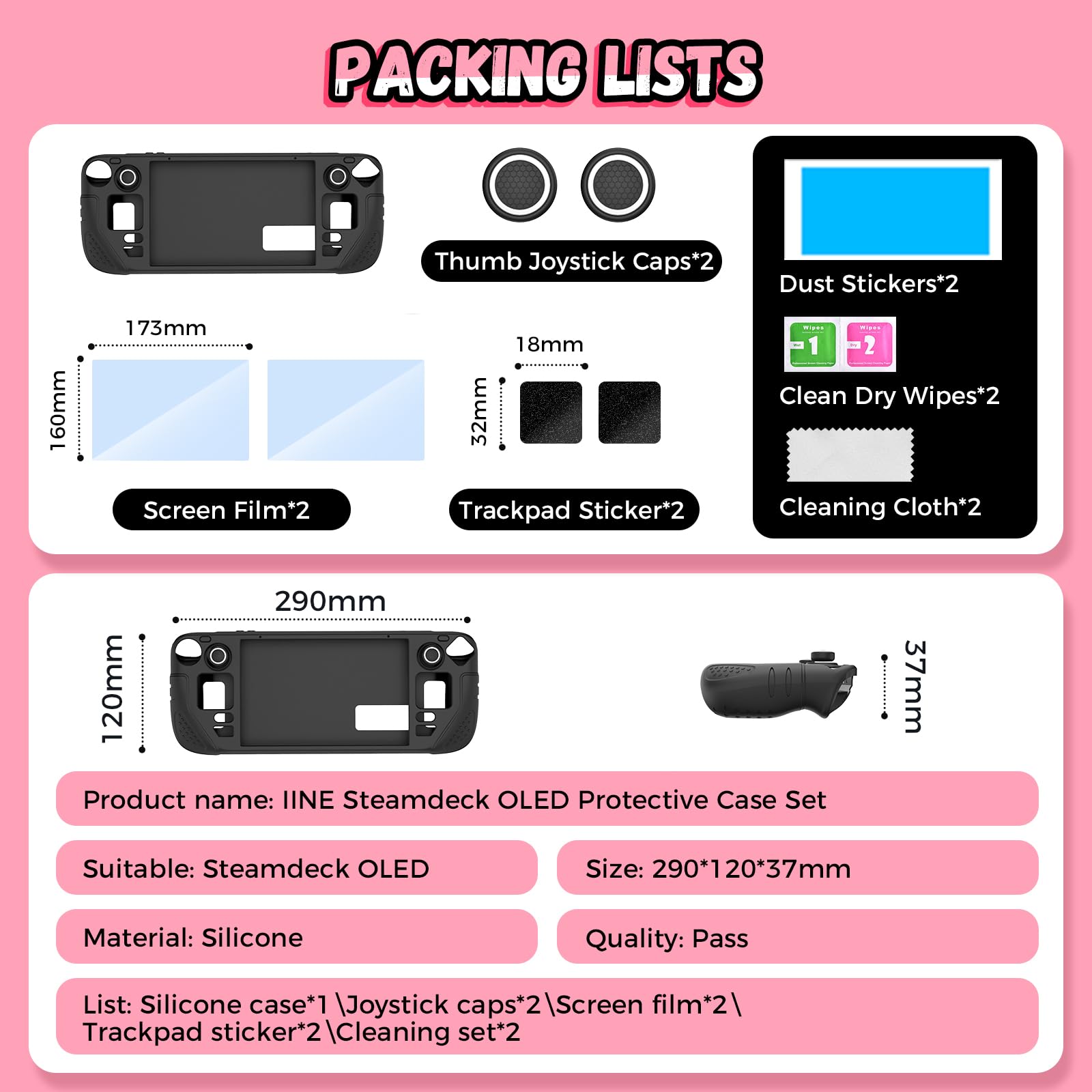 Protective Case for Steam Desk OLED, IINE Steamdesk OLED Silicone Cover Case, 9-in-1 Protective Silicone Shell with Anti-Scratch Cover Protector, Steam Deck OLED Accessories Set, Black