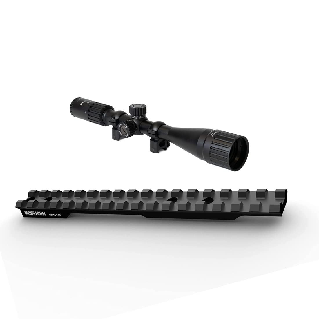 Monstrum Picatinny Rail Mount for Remington 700 | 20 MOA | Short Action | 4-12x44 Rifle Scope with Adjustable Objective and Scope Rings | Bundle