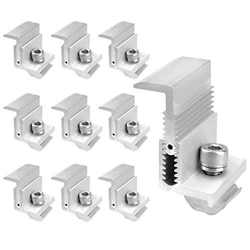 Solar End Clamp Solar Panel Mounting Z Brackets Clamps Adjustable Aluminum Solar Panel Clamp for Solar Panel PV Mounting System Install Accessories (10 Pcs)