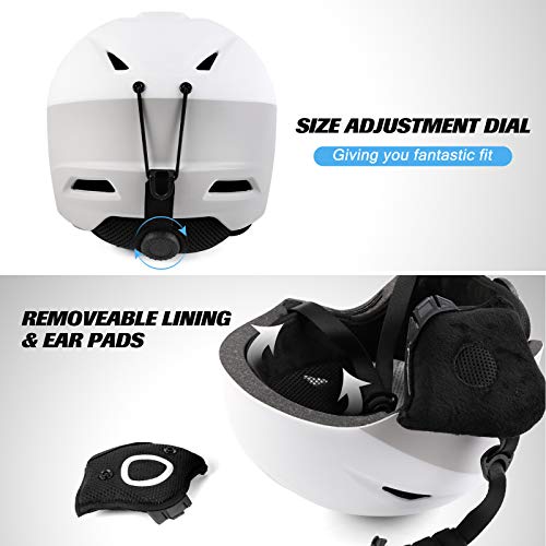 Odoland Ski Helmet with Ski Goggles, Multi-Options Snowboard Helmet and Goggles Set for Men Women and Youth, White, M