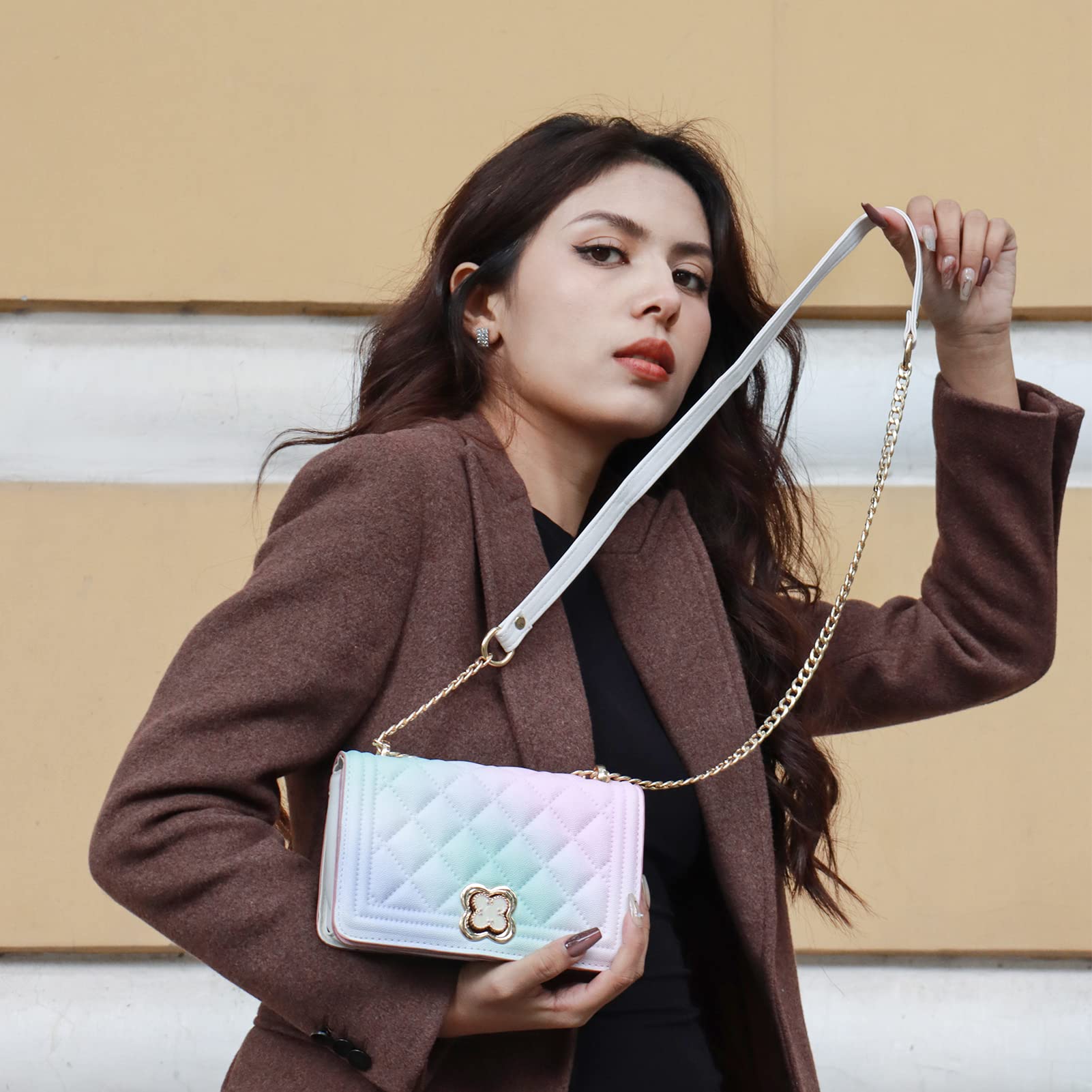 PS PETITE SIMONE Crossbody Bags for Women Trendy Quilted Bag Shoulder with Chain Small Handbag Evening Bag Satchel Purses