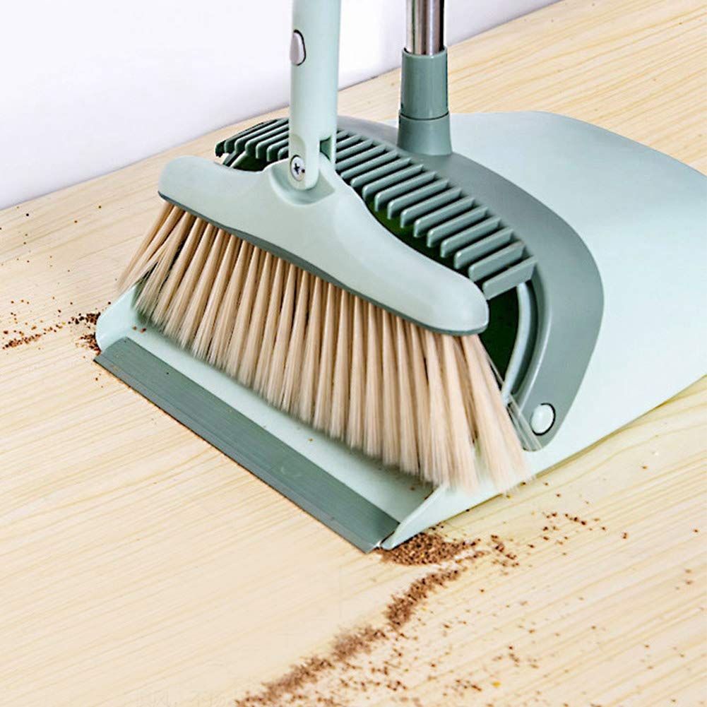 Tyenaza Dustpan Broom Set, Premium Long Handled Broom Dustpan Combo Upright Standing Broom and Dust Pan Brush with Handle for Indoor Outdoor Garage Kitchen Room Office Lobby Use