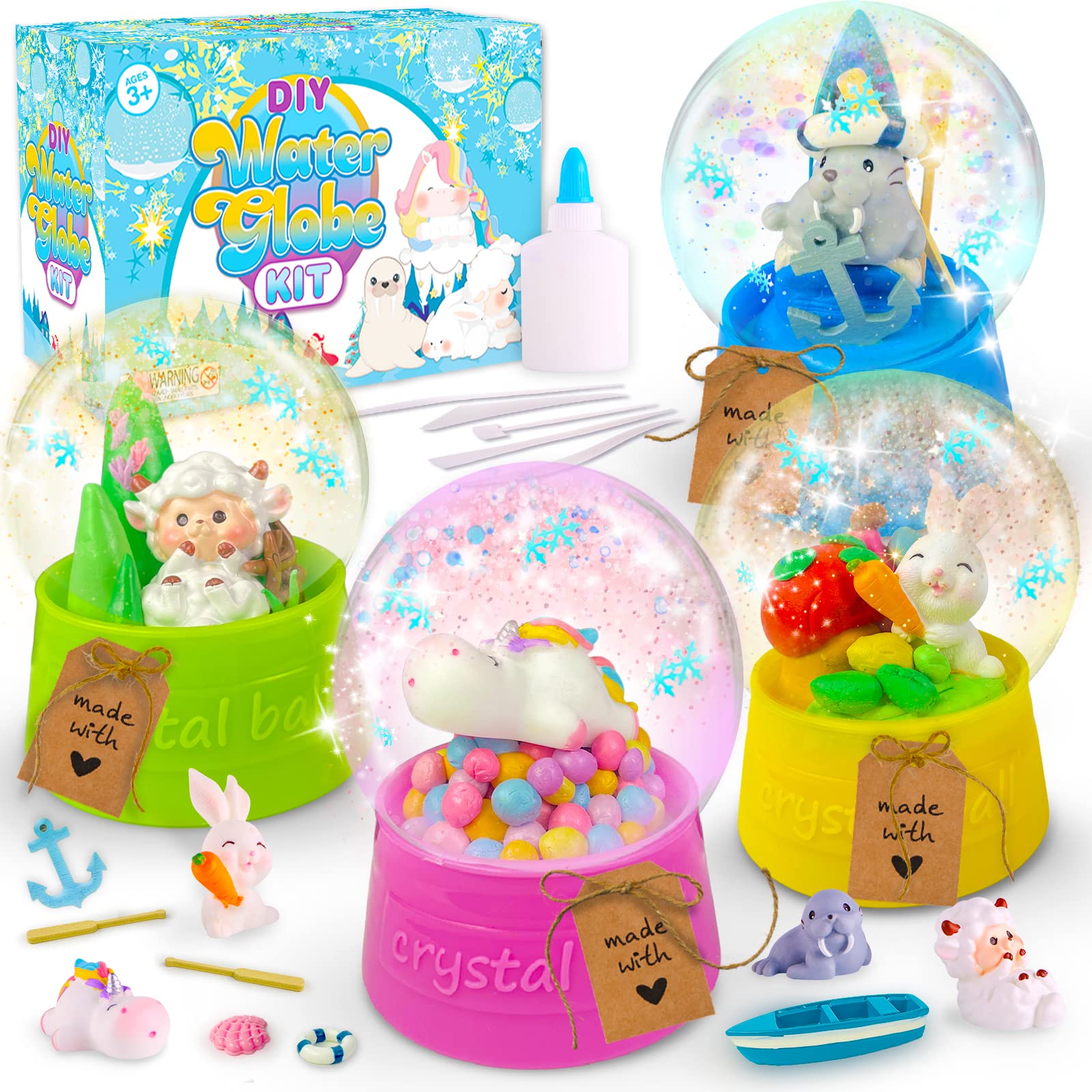 Peertoys Snow Globe Crafts for Kids - Activities Gifts for Teen Girls Ages 4-8 Arts Stem Project Games Unicorn Toddler DIY Toys & Materials Stuff with Clays Water Globes