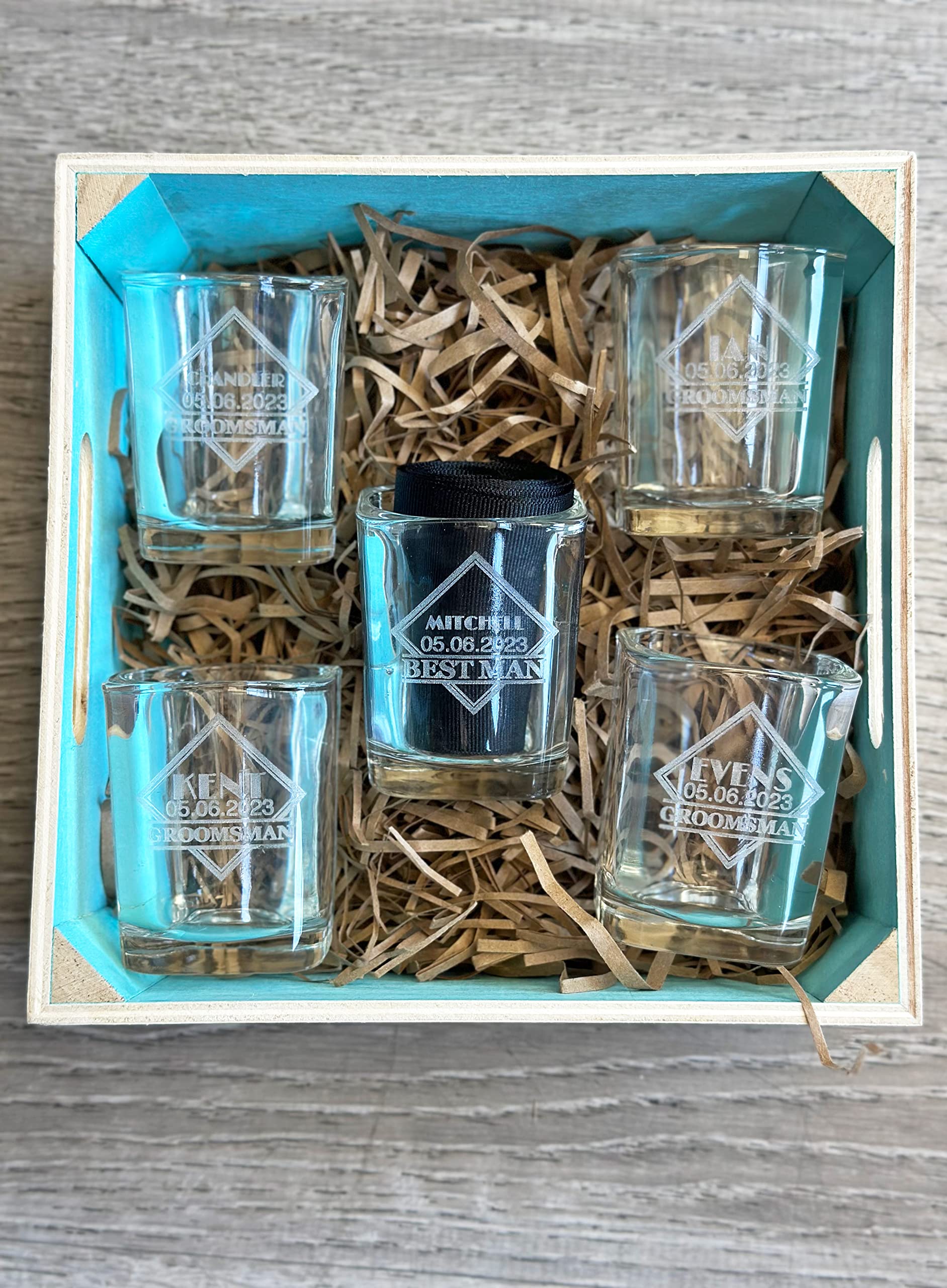 R and R Imports Personalized Wedding Party Customizable Etched 2 oz Square Shot Glass, Bridesmaid Groomsmen Gifts
