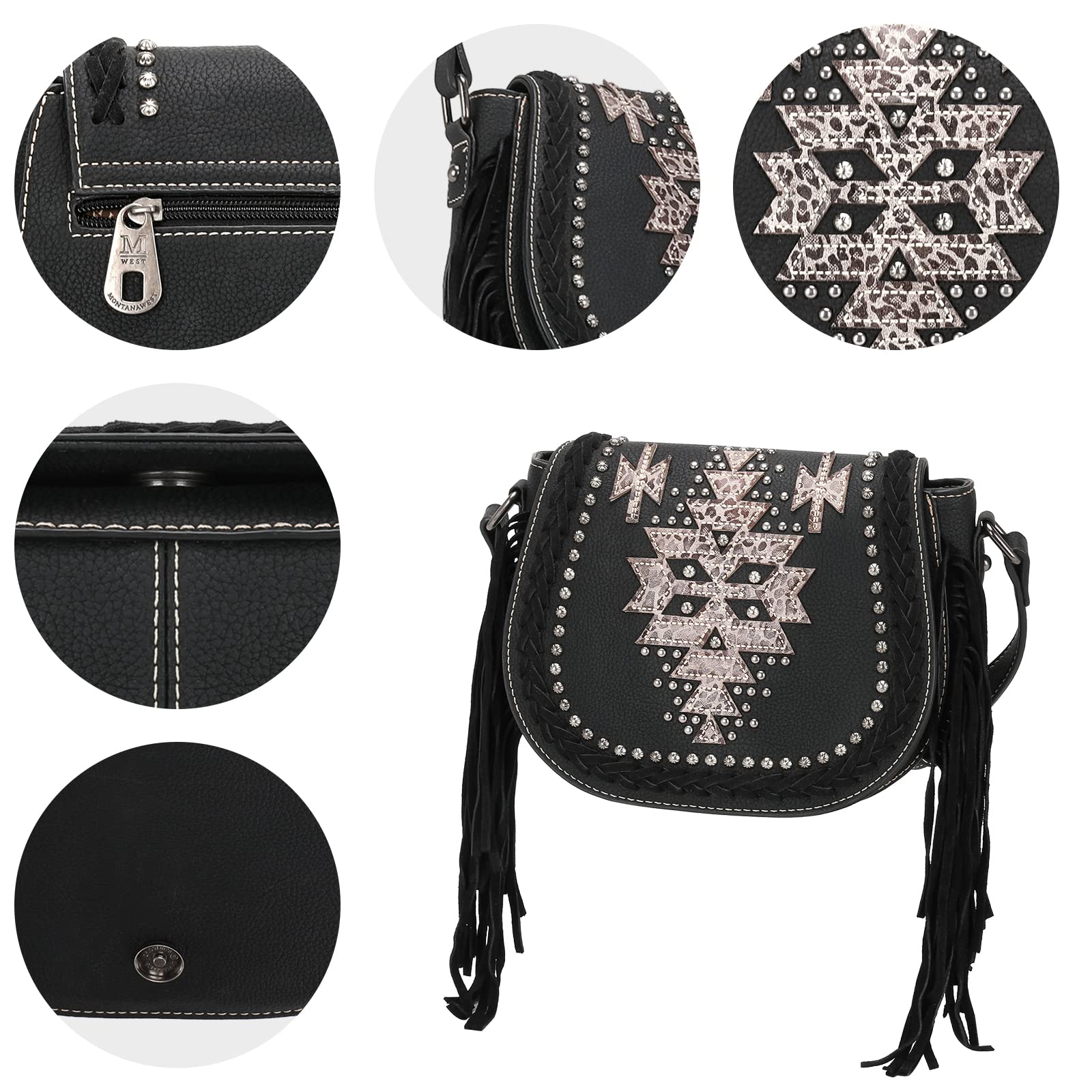 Montana West Aztec Collection Crossbody Purses for Women Western Purses Large Shoulder Bag with Tassel MW1128-8360BK