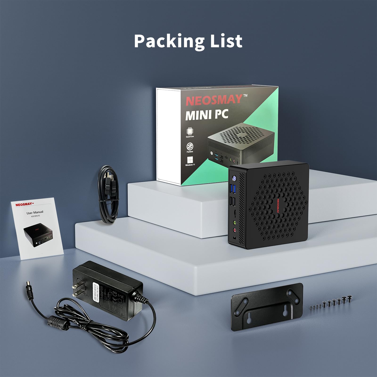 NEOSMAY Fanless Mini PC Fanless Desktop Mini Computer Micro PC Pentium N6005 CPU 16GB SODIMM DDR4 RAM 512GB M.2 2280 SATA SSD, Dual Channel, WiFi AX, HDMI/DP/VGA Triple Screen Display