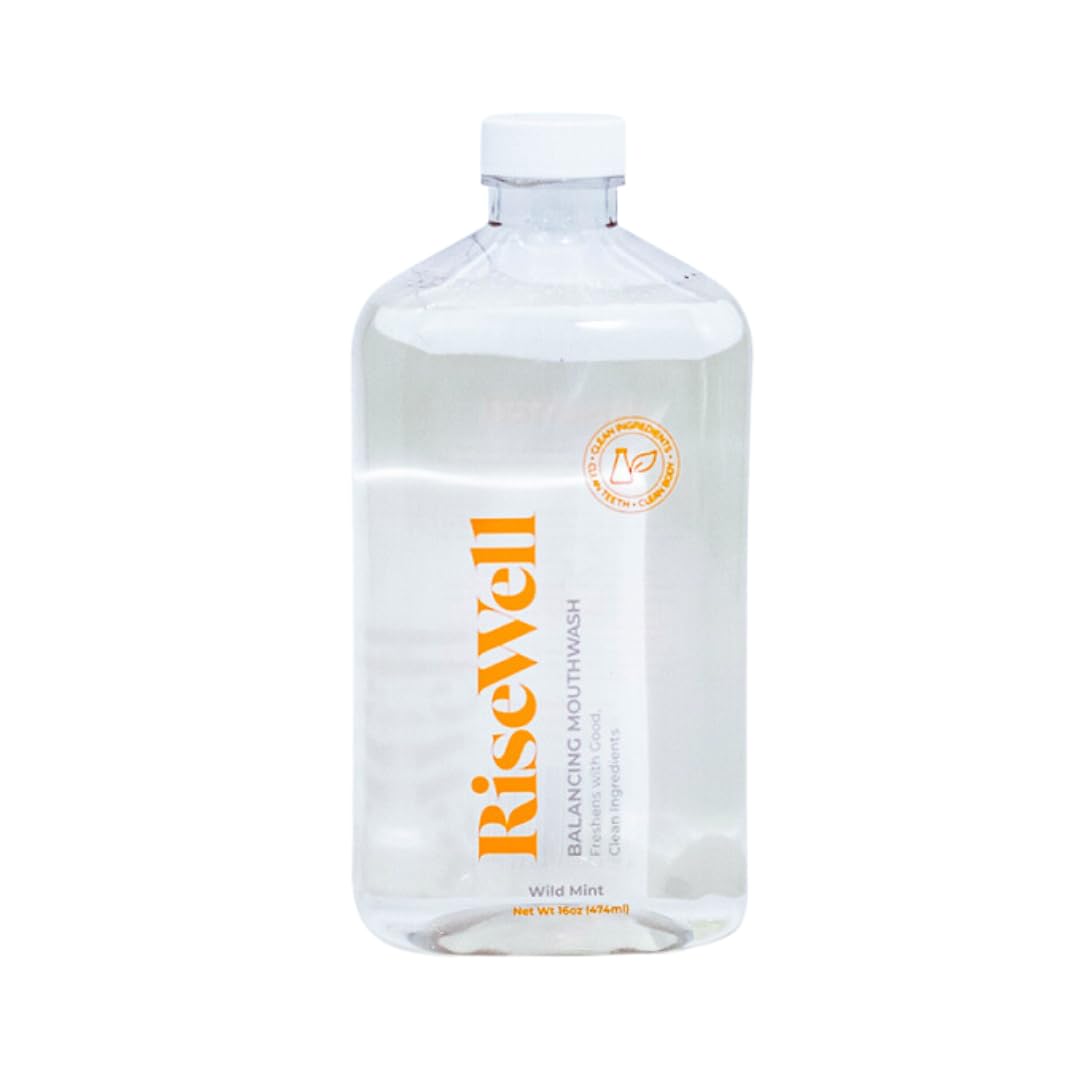 RiseWell Balancing Mouthwash - Alcohol Free, Alkaline pH Balancing Mouthwash with Xylitol - Dentist Developed All Natural Mouthwash Alkaline - No Added Fluoride Mouthwash for Adults - Wild Mint, 16 Oz