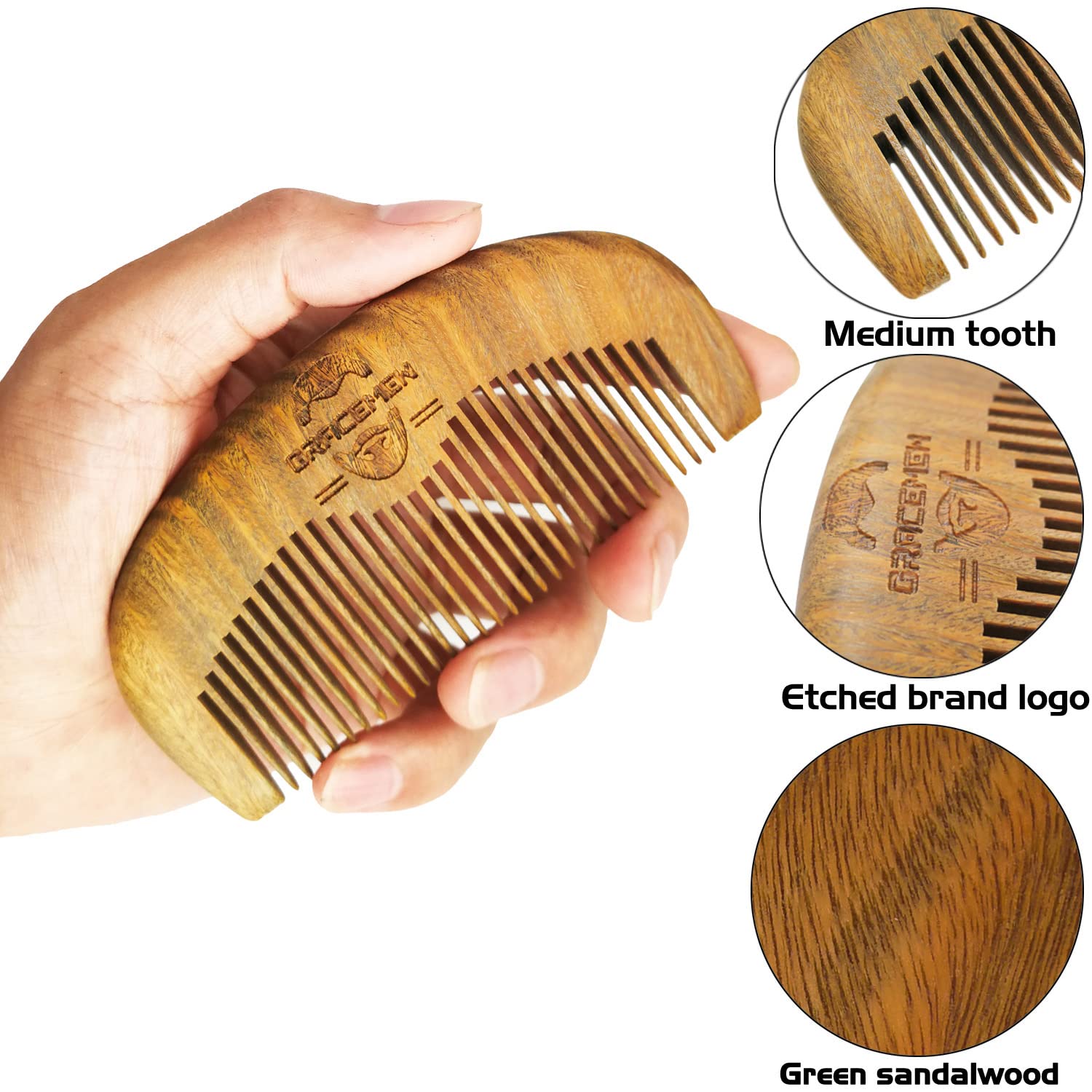 Sandalwood Beard Comb for Men, Pocket Size Detangler for Beards and Mustache