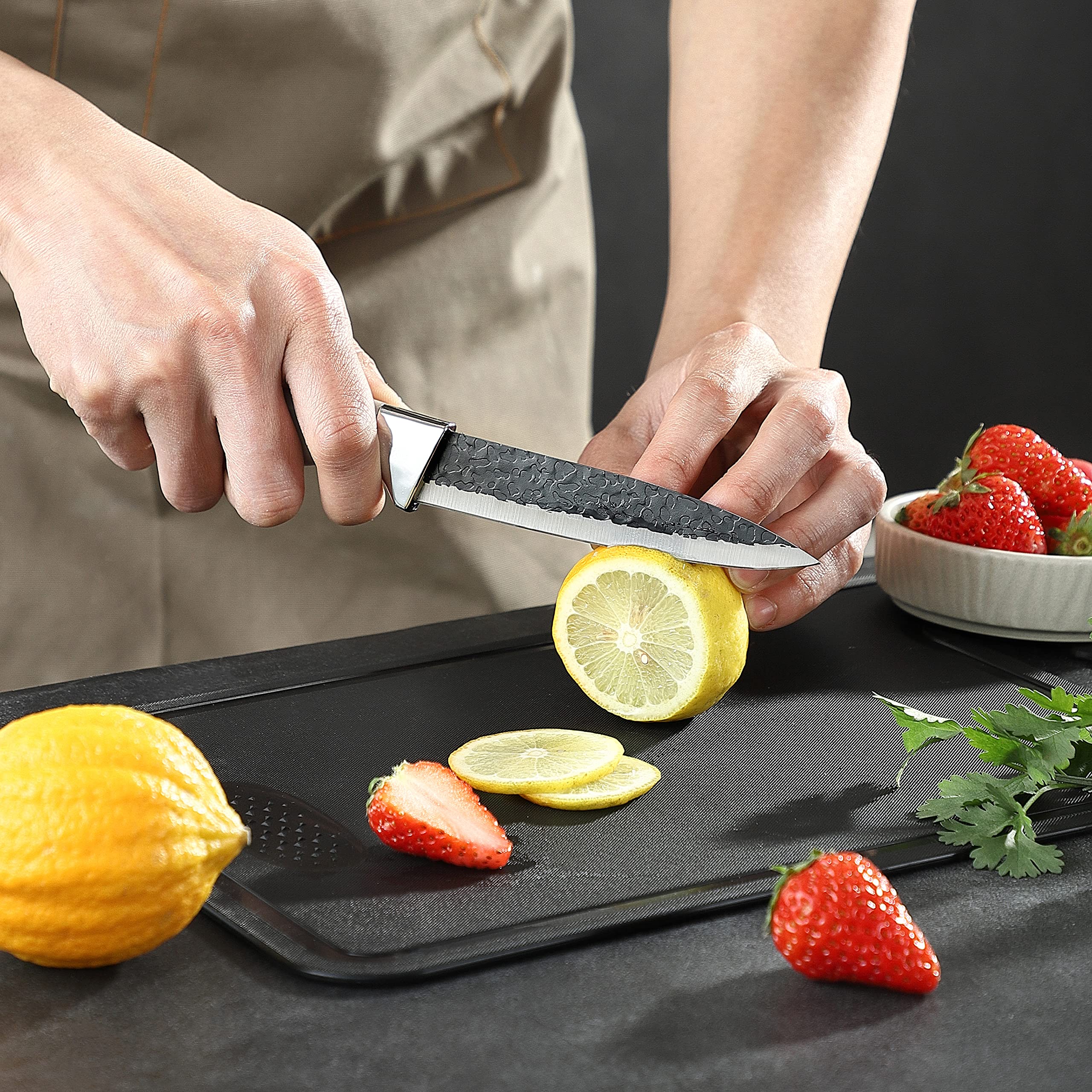 Knife Set, JJOO 7PCS German Stainless Steel Kitchen Knife Block Sets, includes Meat Cleaver, Chef Knife, Paring Knife, Kitchen Shears, Peeler, Cutting Board and Knife Block
