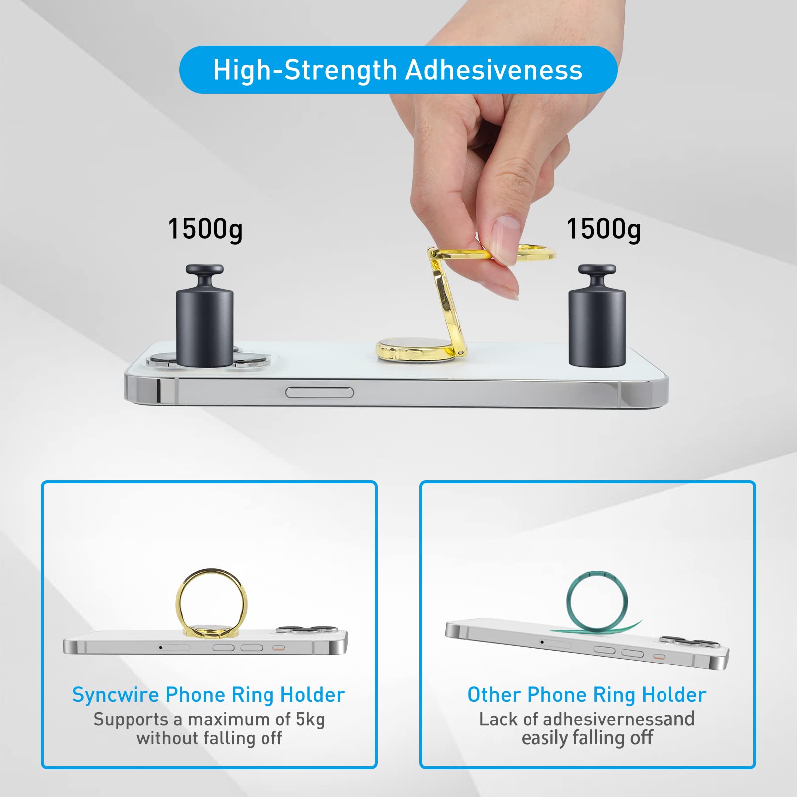 NICEASY Cell Phone Ring Holder Finger Kickstand, 360°Rotation Phone Grip Foldable Work with Magnetic Car Mount Compatible with iPhone iPad Smartphones Tablets (2 Pack,Golden)