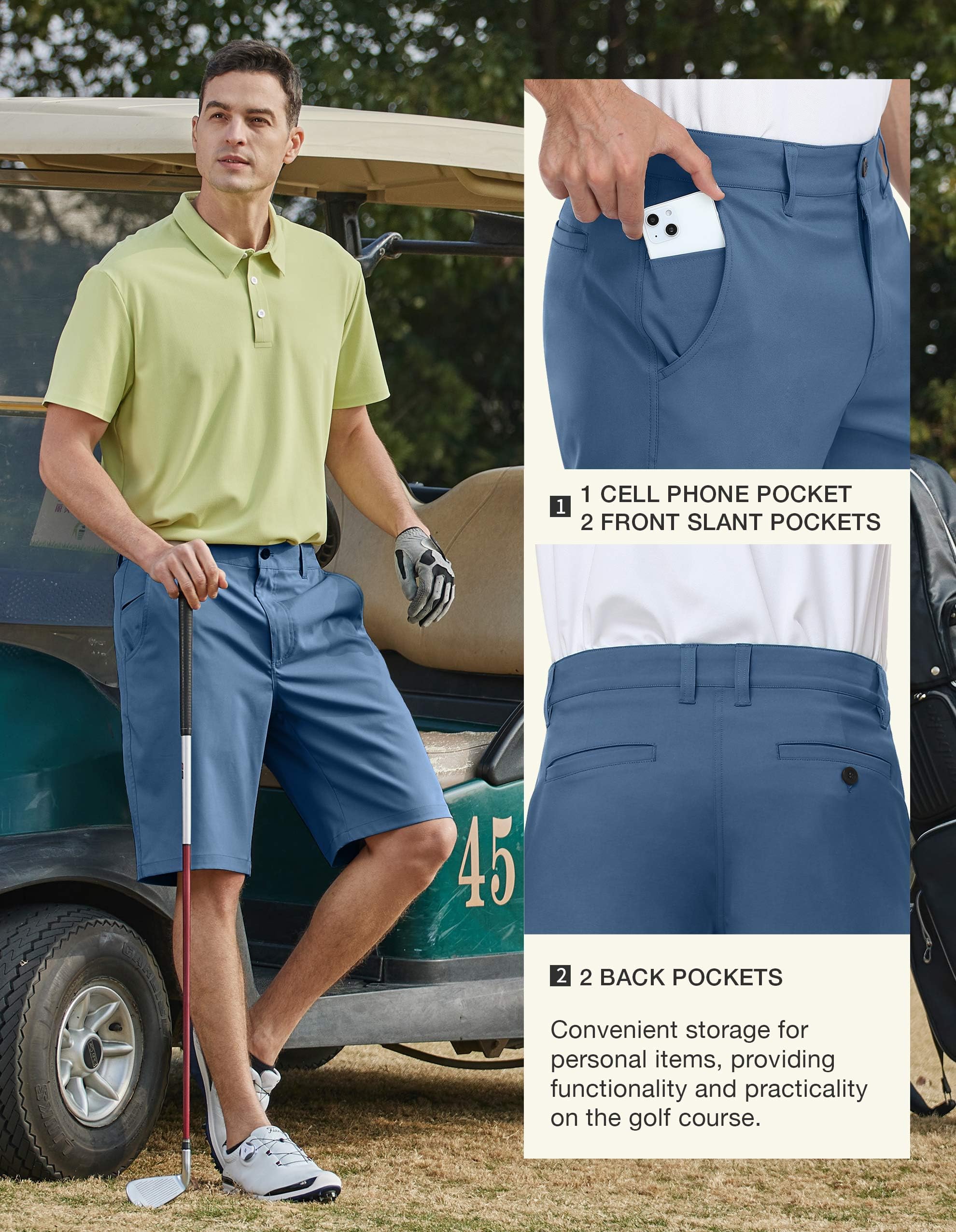 PULI Men Casual Shorts Dress Golf Hiking Work Hybrid Lightweight Flat Front Quick Dry Slim Fit Stretch Tan 32