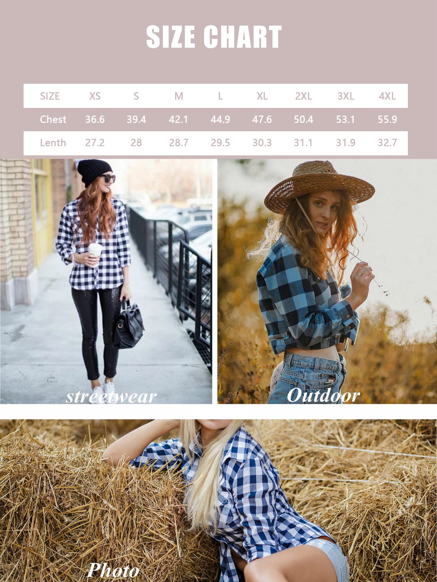 OCHENTA Women's Roll Up Sleeve Button Down Plaid Flannel Shirt Fall Casual Tops D005 Blue Black XS