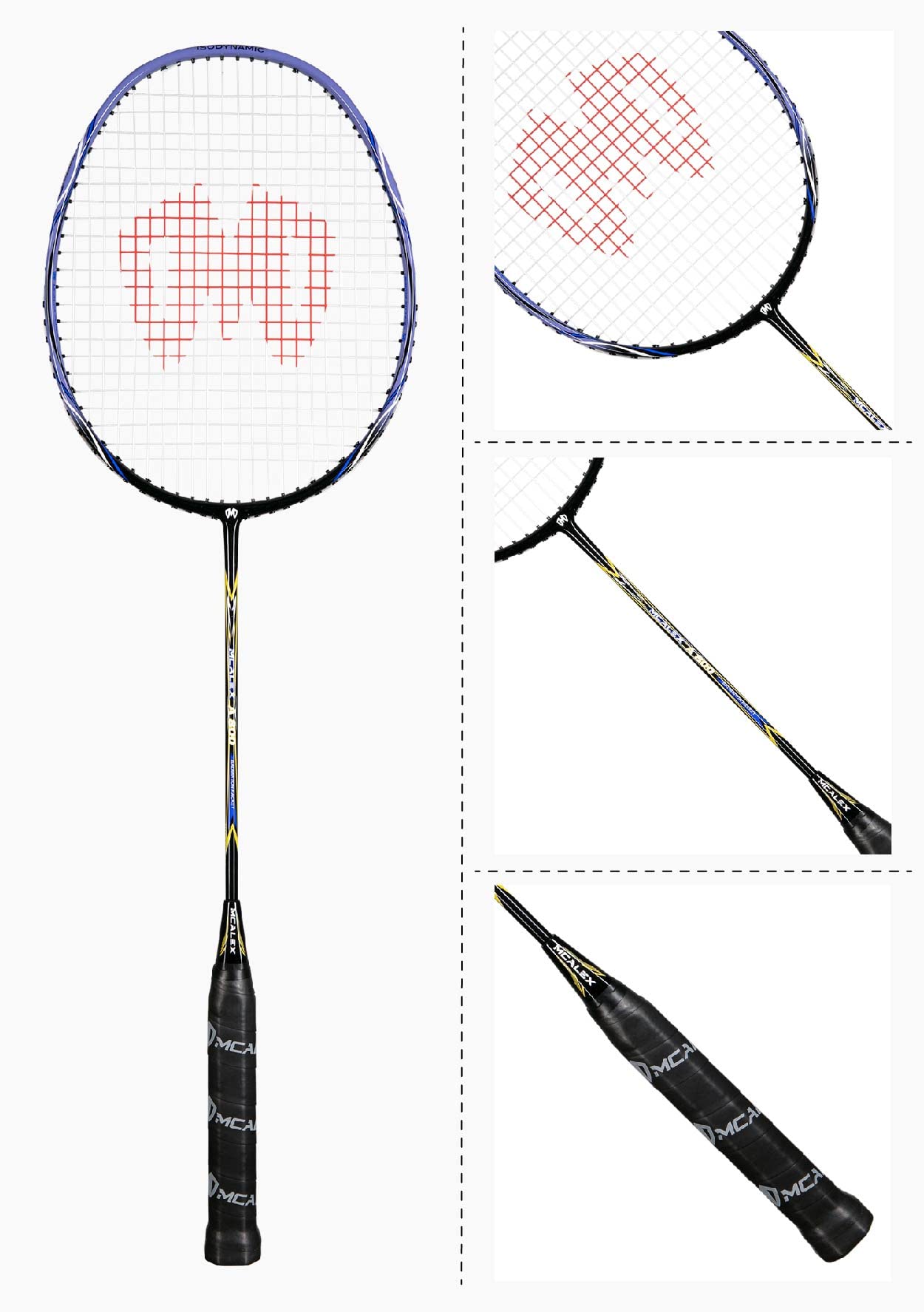 MCALEX Graphite Badminton Rackets Set of 2 for Backyard Games Suitable for Amateurs and Professionals, Badminton Set Including 1 Badminton Bag, 2 Rackets (Blue/Black)