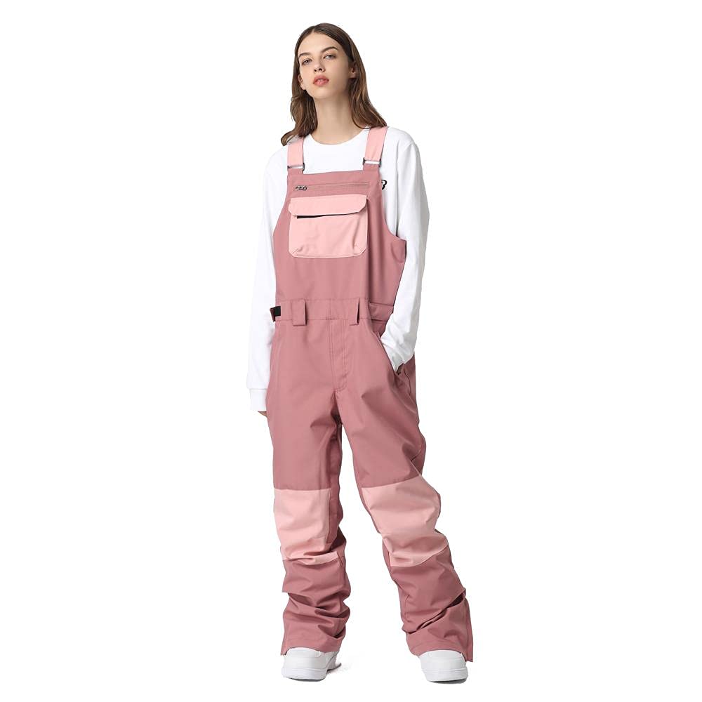 NICEKEEPING Women's Ski Pants Waterproof Insulated Snow Bibs Overalls Bean Red L