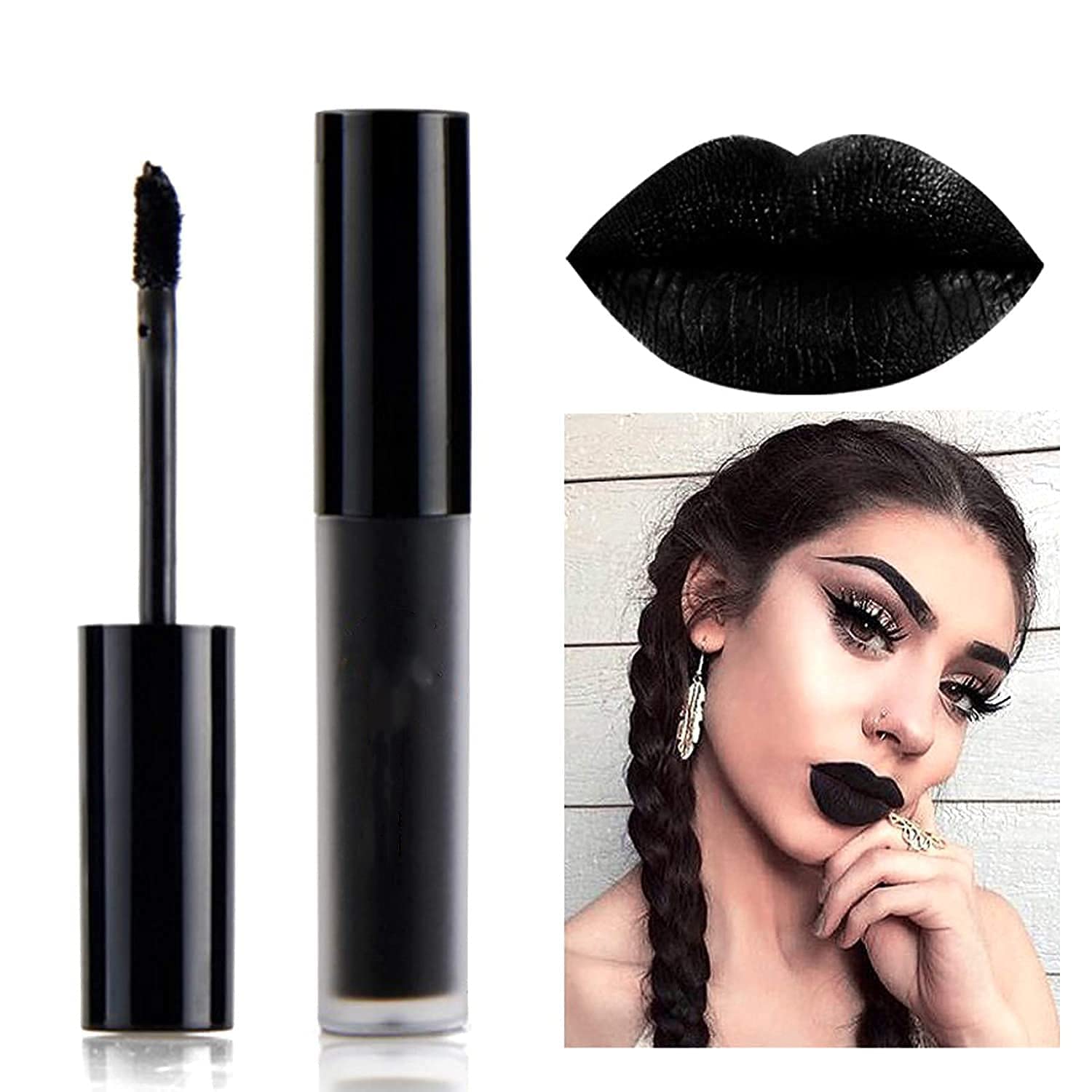 MAEPEOR Matte Lipstick and Lipliner Set 2Pcs Non-Stick Cup Velvety Liquid Lipgloss Set Waterproof and Long Lasting Liquid Lipstick Set for Women and Girls (2PCS Set, Black)