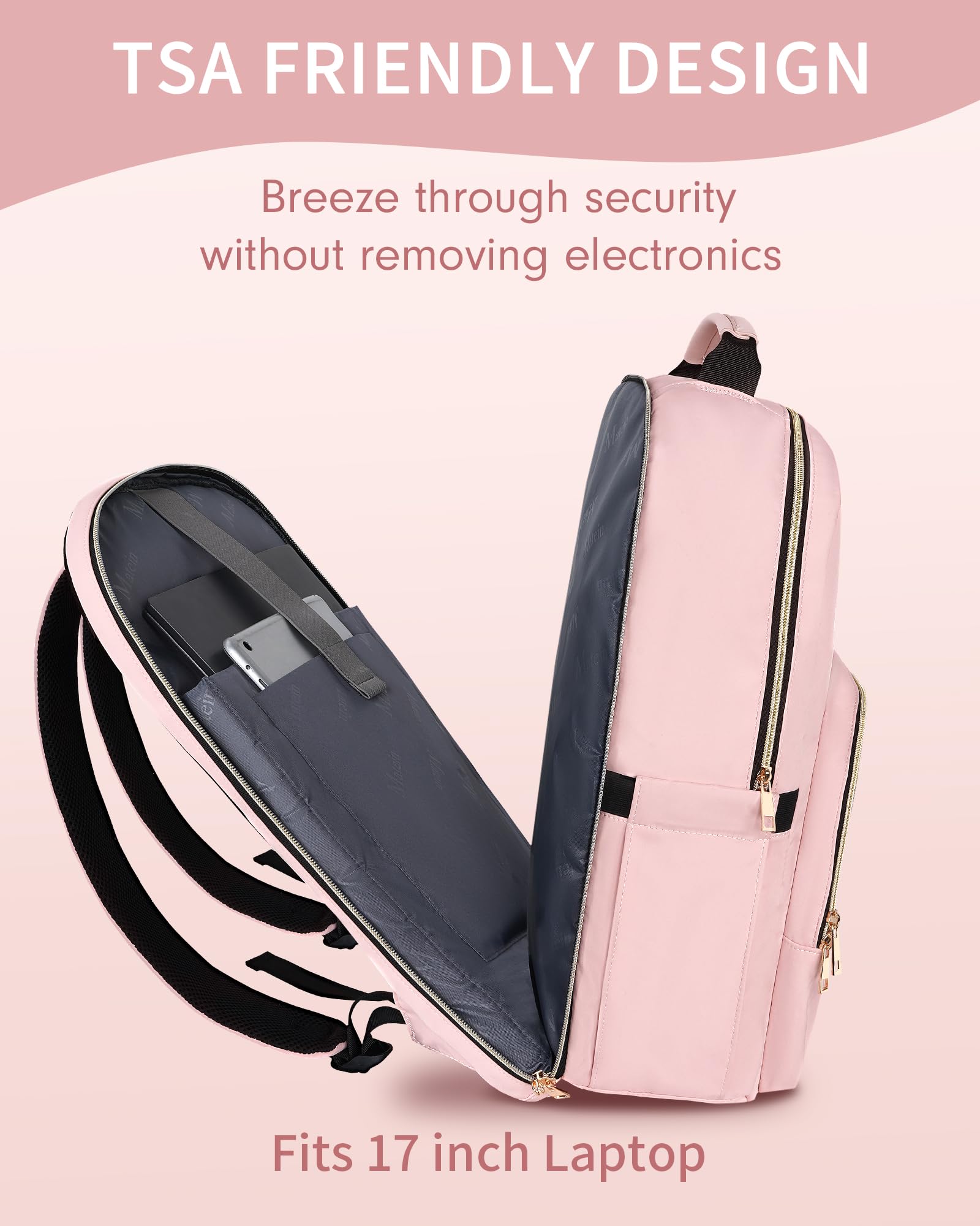 MATEIN 17 Inch Laptop Backpack for Women, Pink Travel Backpack Personal Item Size TSA Airline Approved with Luggage Strap & USB Charging Port, Water Resistant Extra Large Computer Bag for Nurse Work