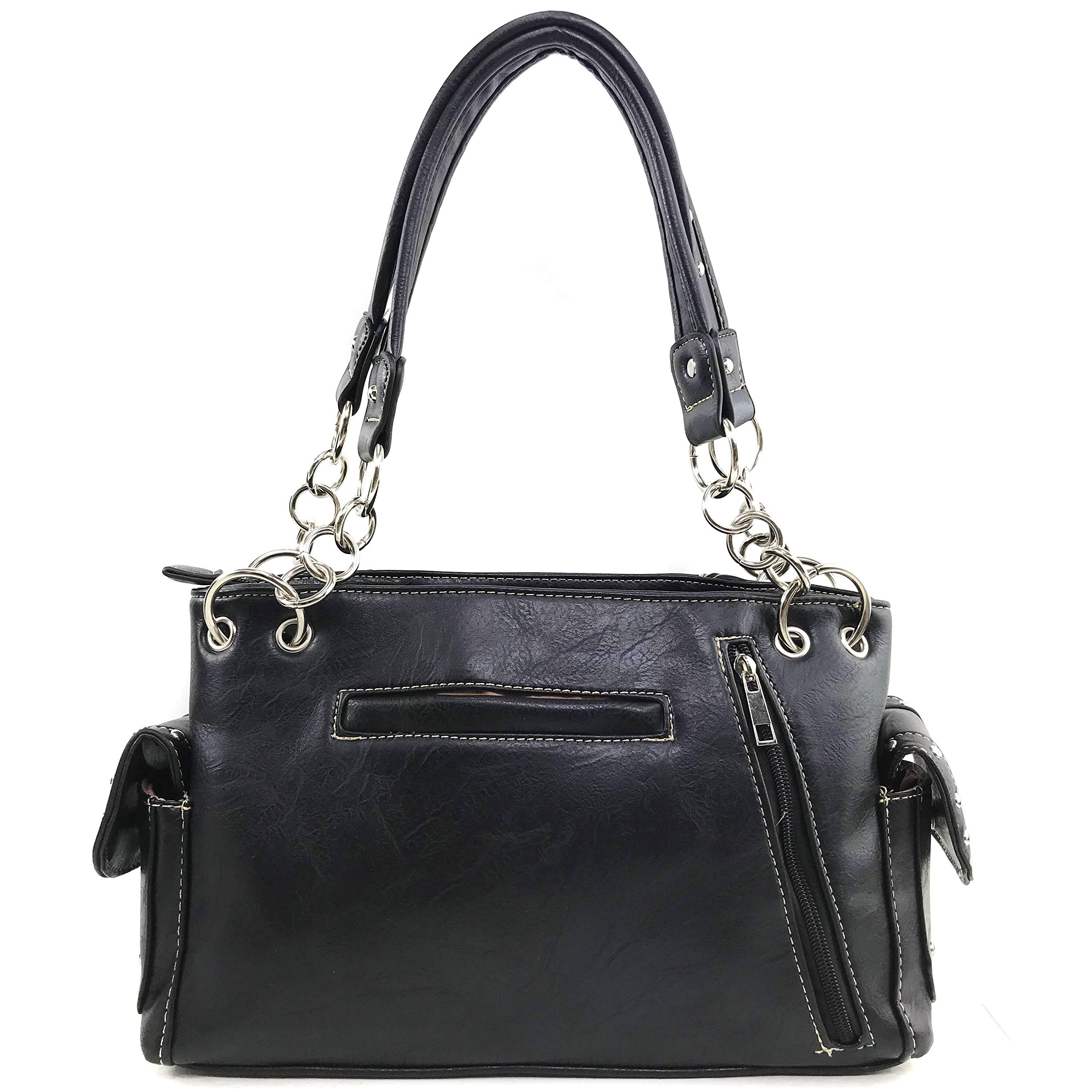 Justin West Cross Angel Wings Concealed Carry Handbag Purse (Black)