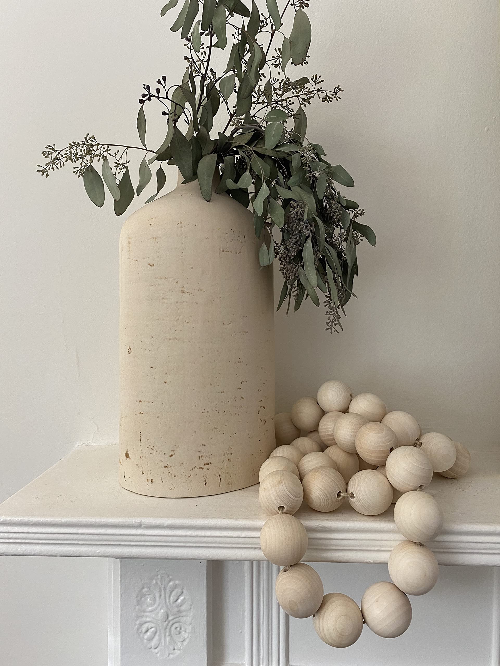 NICKIO Neutral Wood Bead Garland (X-Large), Pottery Barn Inspired, Contemporary Home Decor, 2 inch Diameter Bead & 79 inch Long Garland
