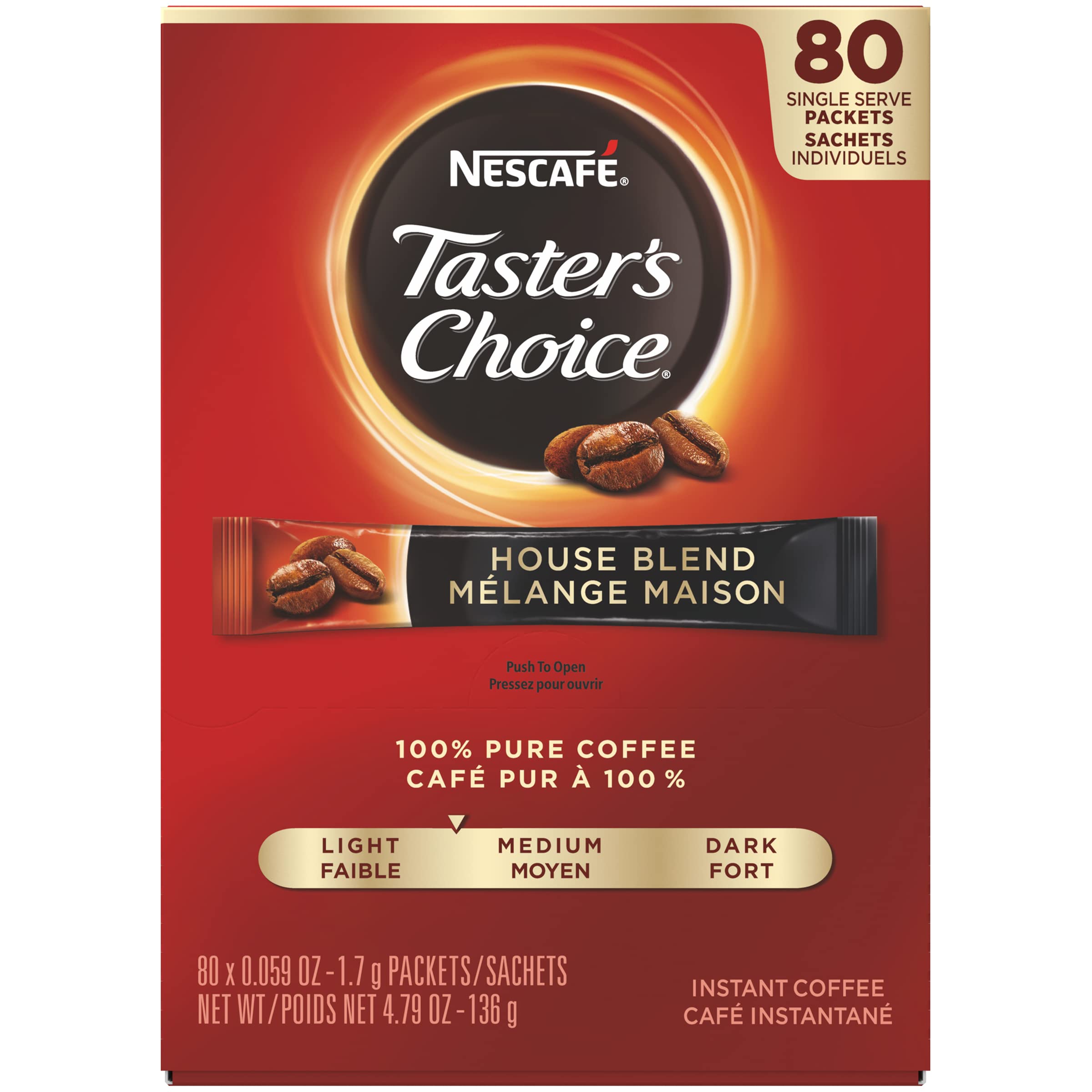 Nescafe Instant Coffee Packets, Taster's Choice Light Roast, 1.7 g Singles (Pack of 80)