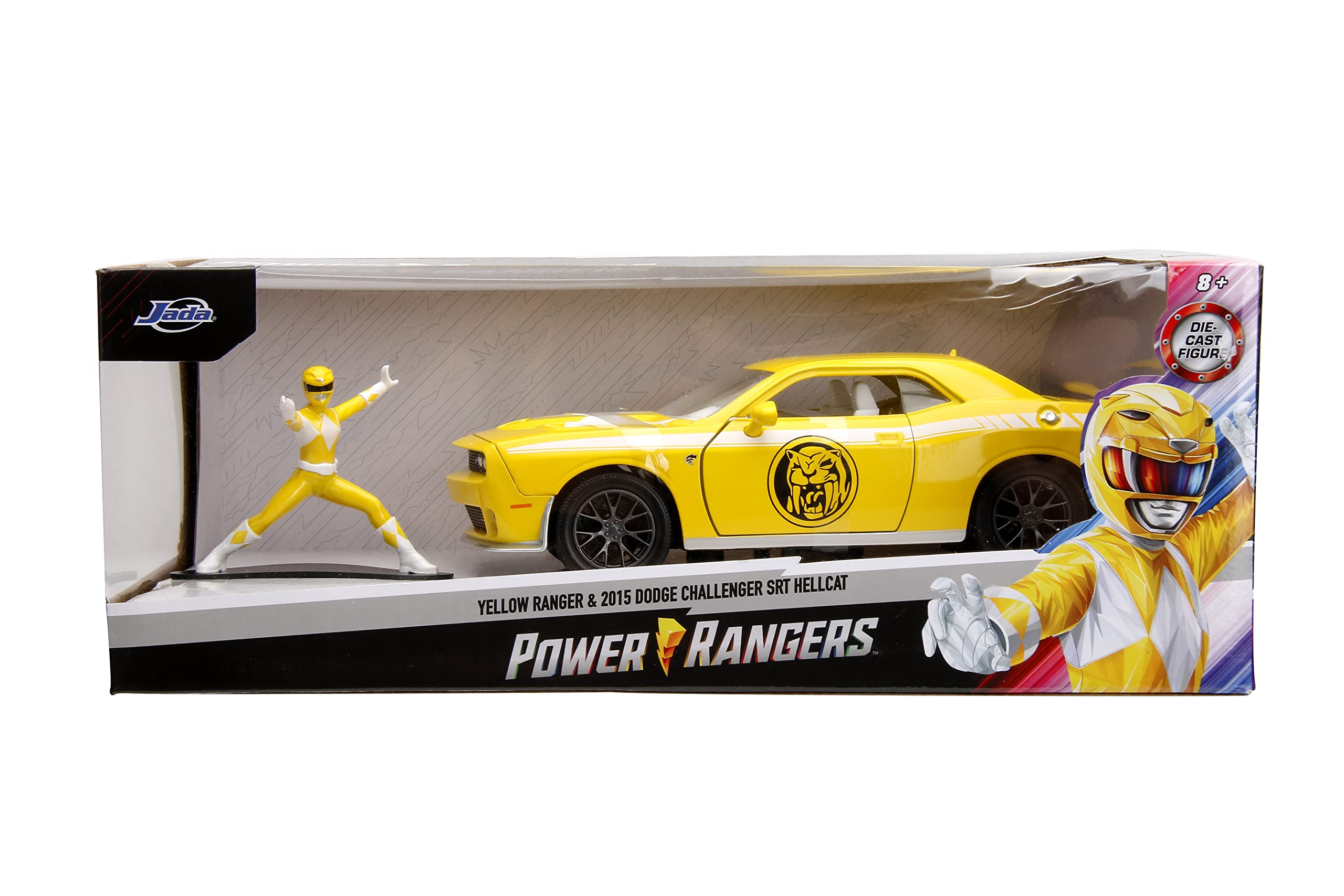 Power Rangers 1:24 2015 Dodge Challenger SRT Hellcat Die-Cast Car & 2.75" Yellow Ranger Figure, Toys for Kids and Adults